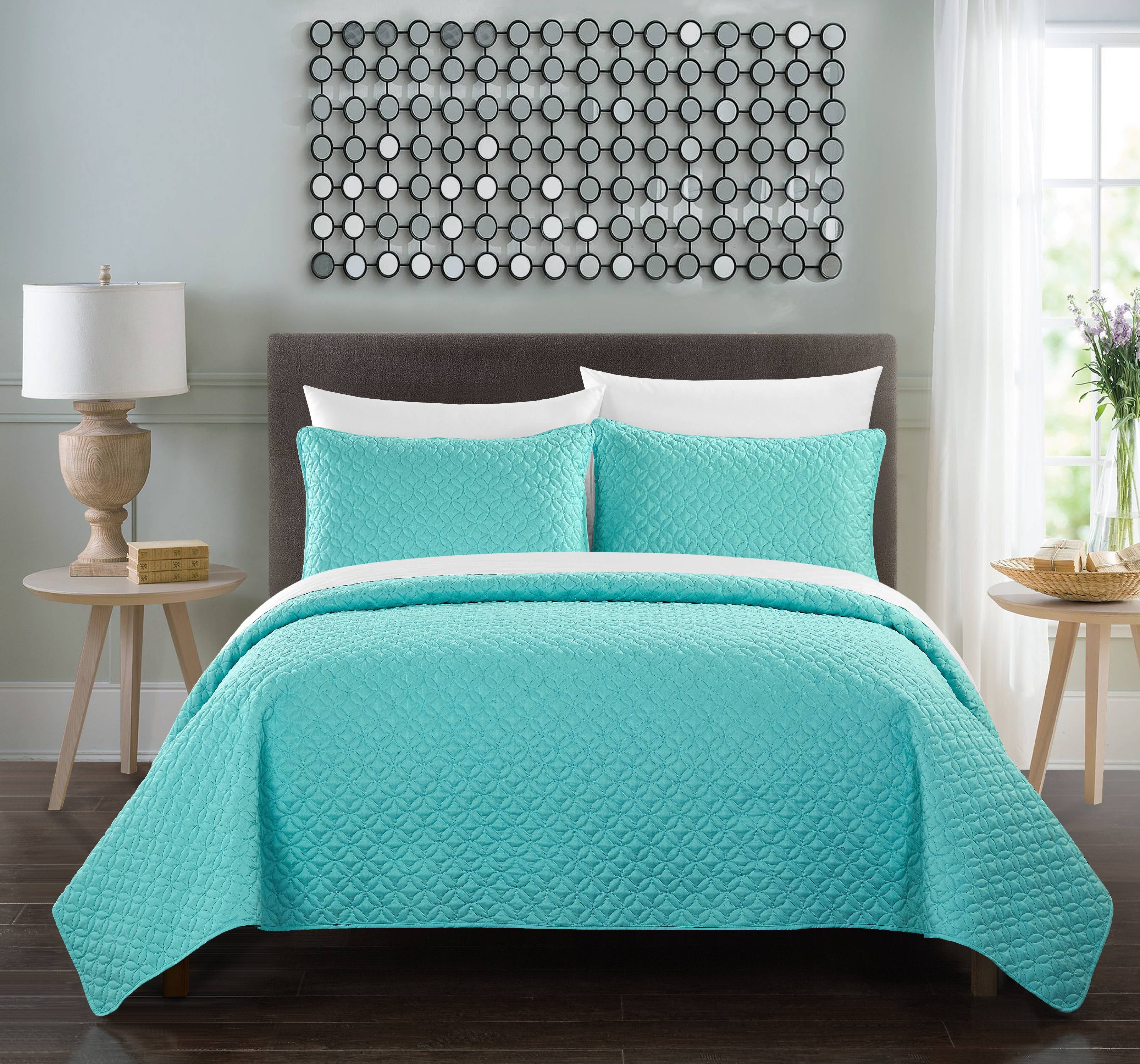 Chic Home Mather 7-Piece Applique Quilt Set, King, Aqua - Walmart.com