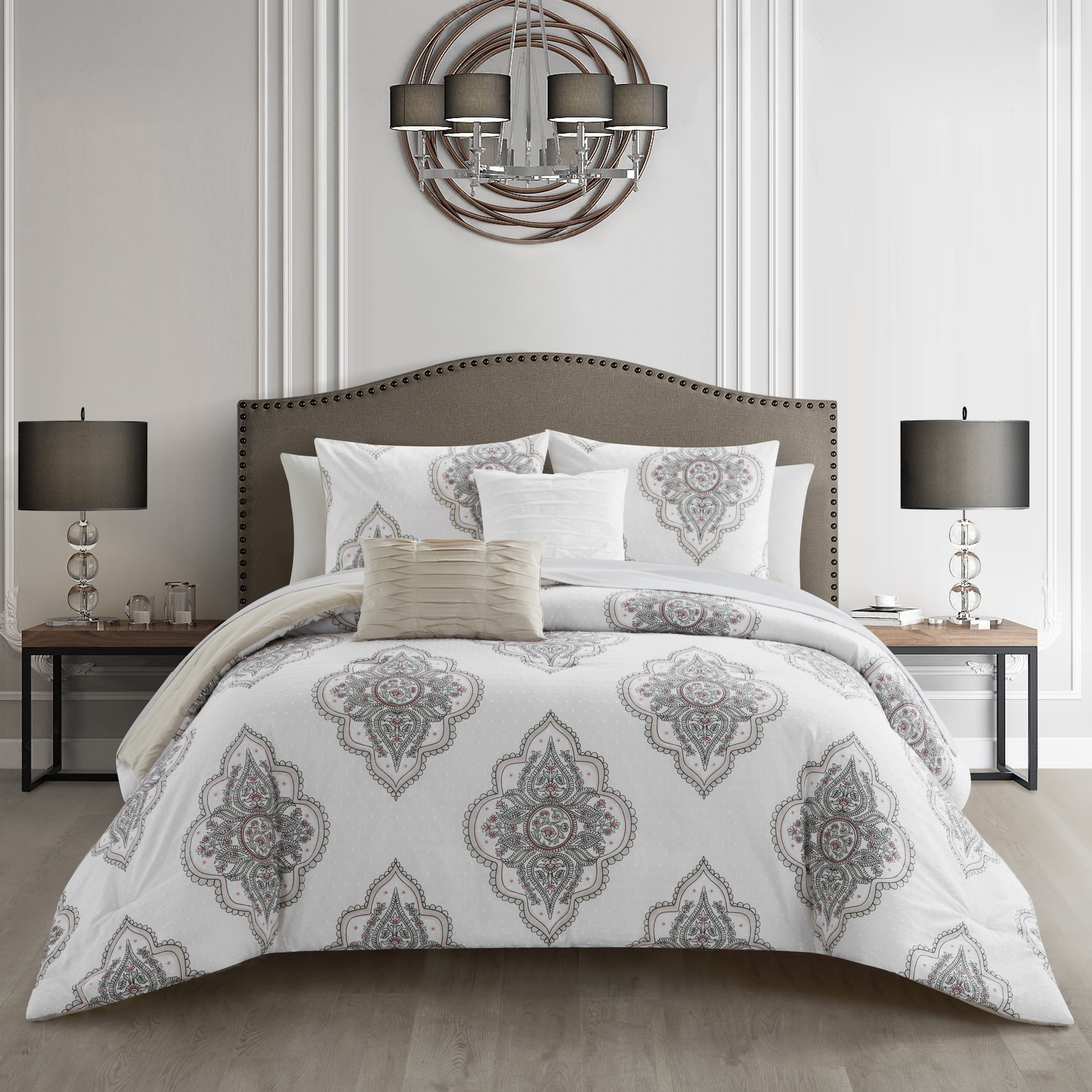 Chic Home Medi 9-Piece Cotton Jacquard Comforter Set, King, Beige ...