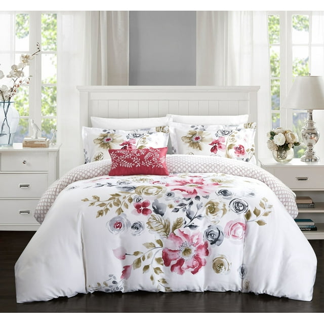 Chic Home Mitzy 4-Piece Reversible Floral Duvet Cover Set, King, Rose ...