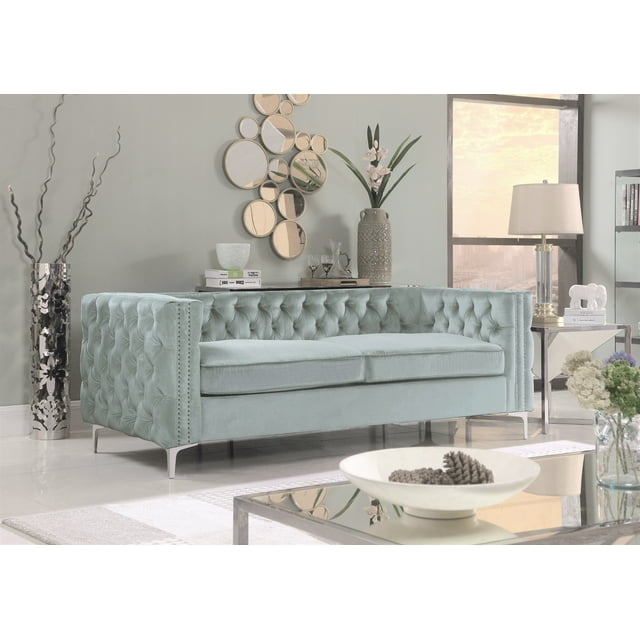 Chic Home Monet Modern Contemporary Velvet Button Tufted with Silver ...