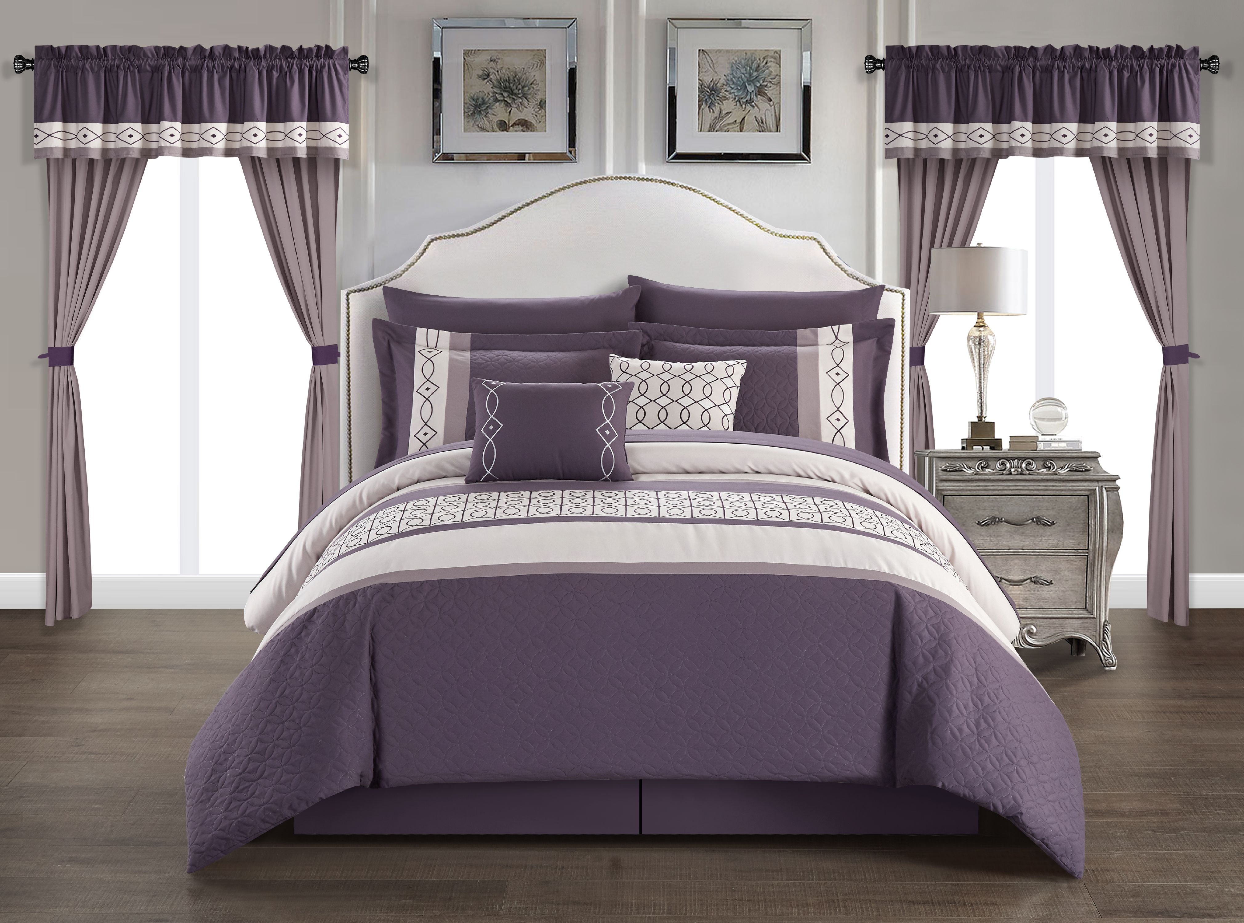Chic Home Mykie 20-Piece Color Block Comforter Set, Queen, Plum ...