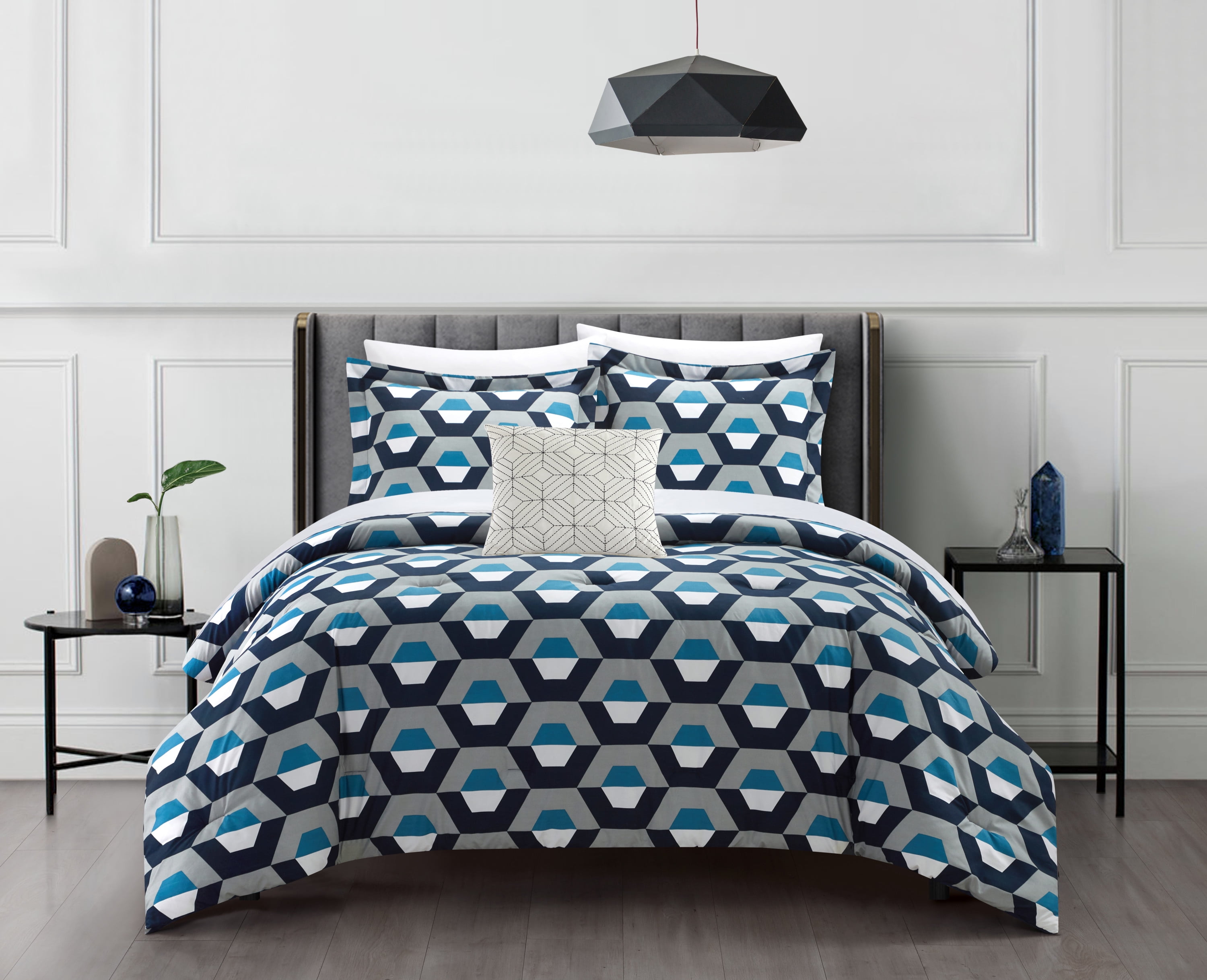 Chic Home Myles 4-Piece Geometric Hexagon Bed in a Bag Comforter Set ...