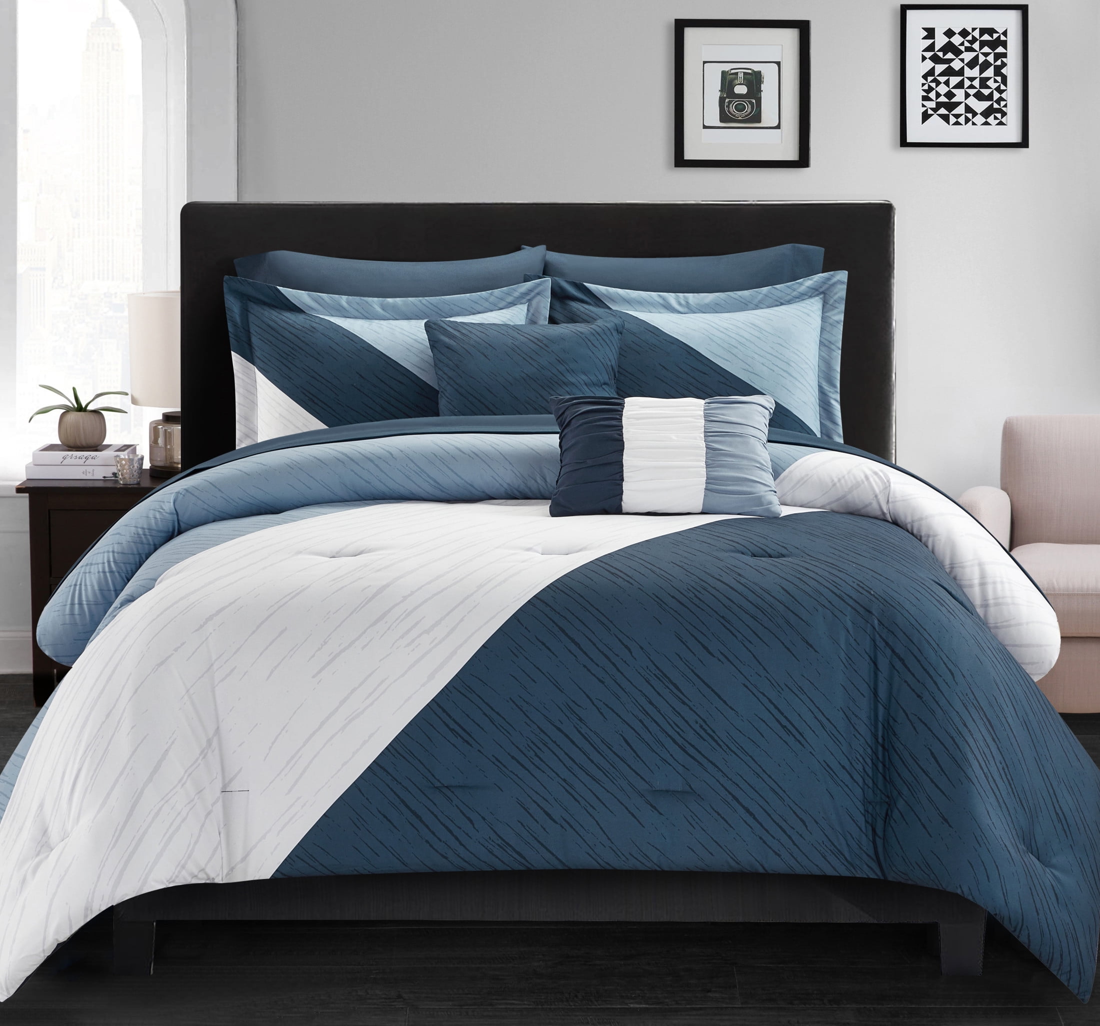 Chic Home Naomé 7-Piece Color Block Comforter Set, Twin, Navy - Walmart.com