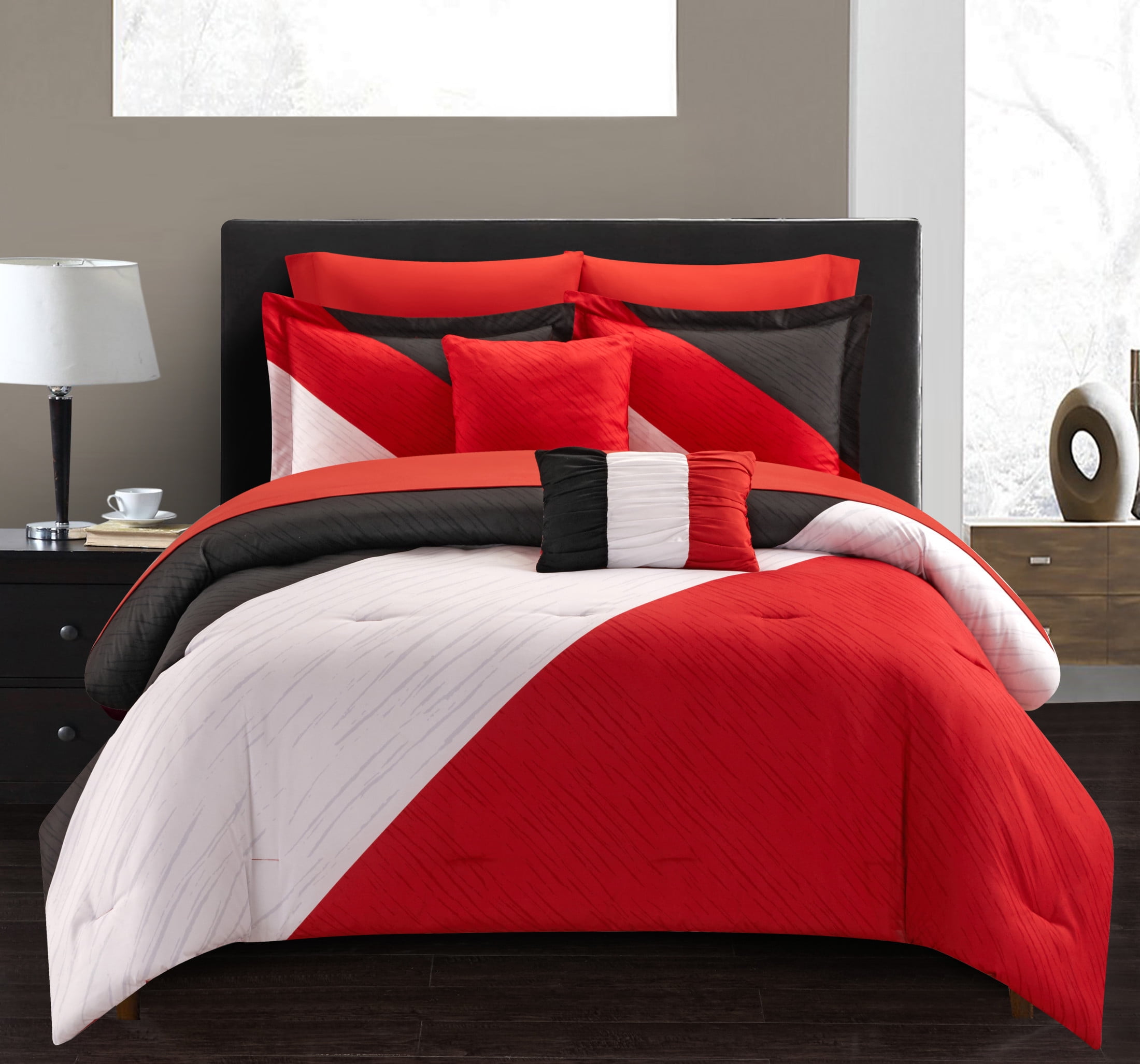 Chic Home Naomé 7-Piece Color Block Comforter Set, Twin, Red - Walmart.com