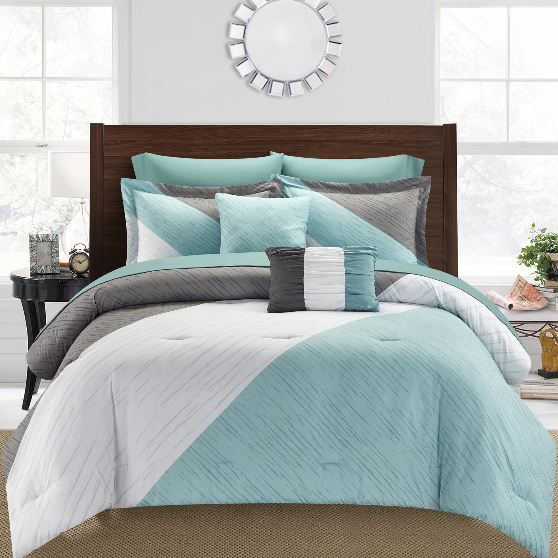 Chic Home Naomé 9-Piece Color Block Comforter Set, King, Blue - Walmart.com