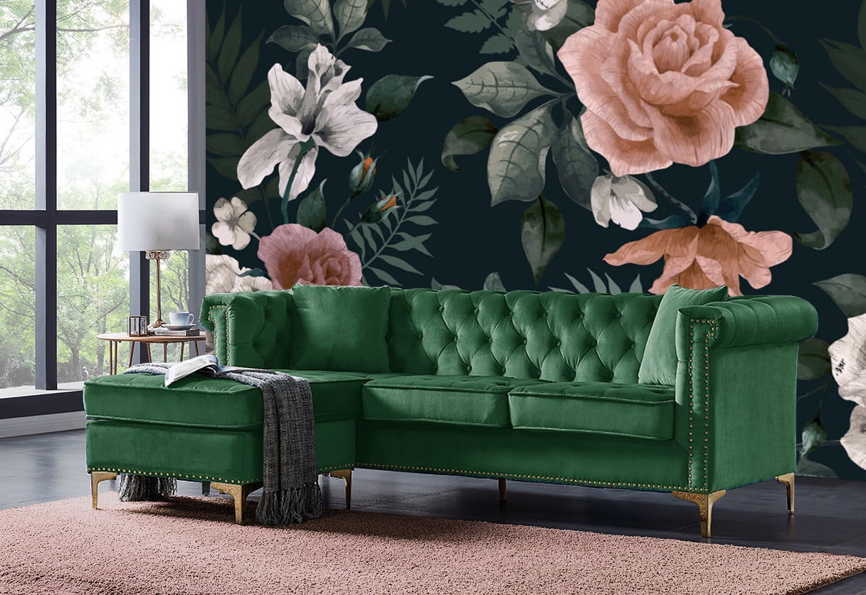 Chic Home Ohau Left Facing Velvet Upholstered Sectional Sofa - Walmart.com