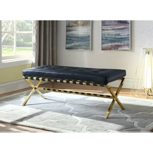 Chic Home Perez PU Leather Modern Contemporary Tufted Seating Gold tone ...