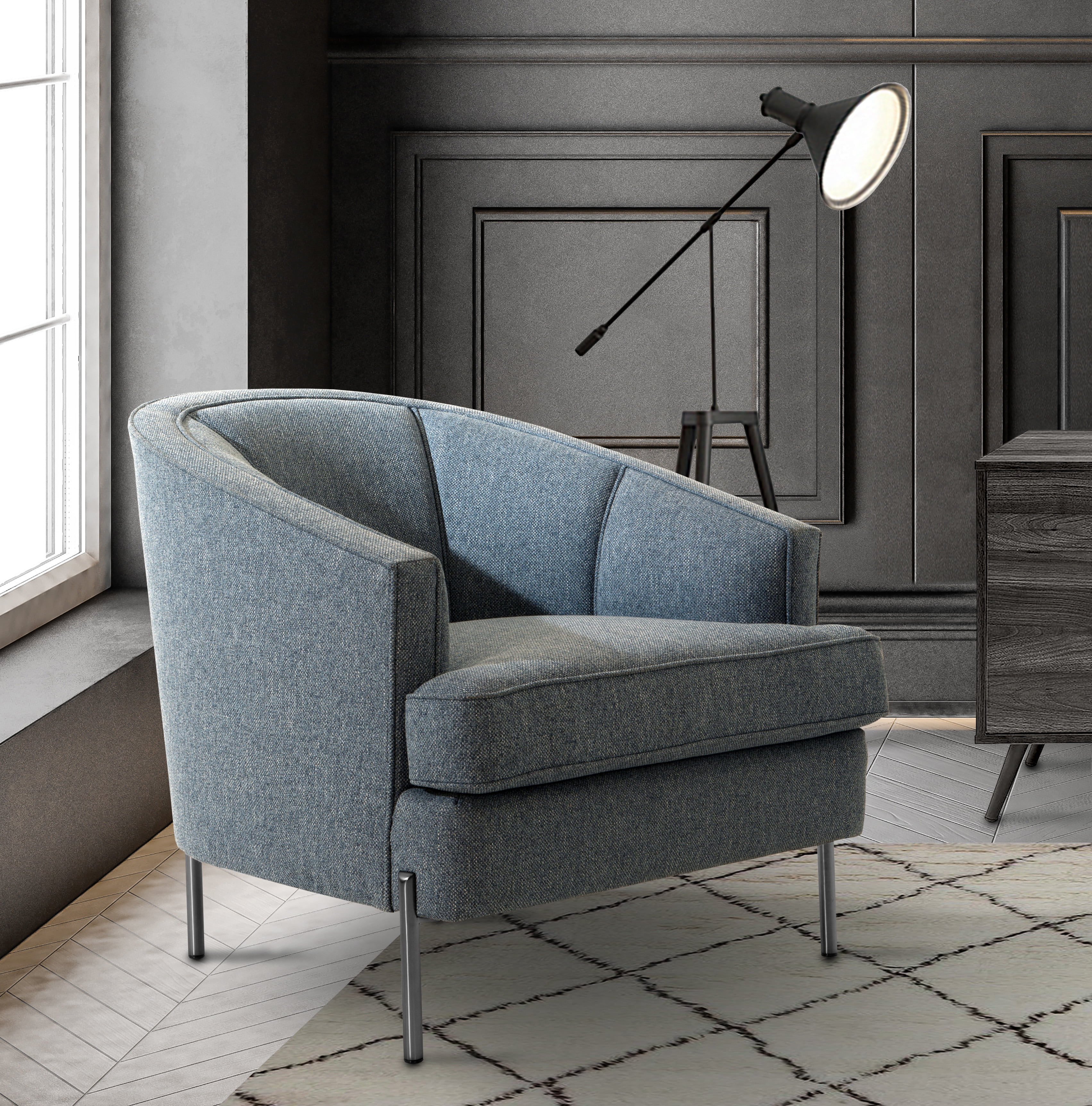 Chic Home Philo Club Chair Barrel Back Linen-Textured Upholstery ...