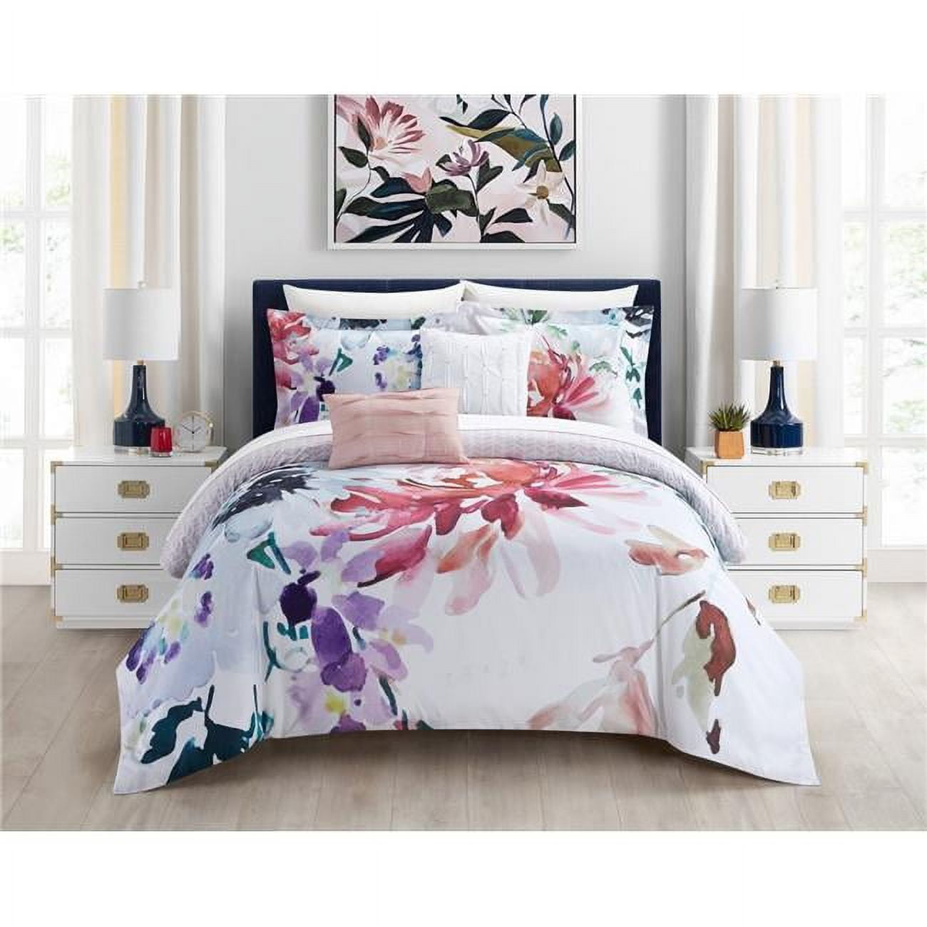 Chic Home Quarry Gardens Floral Watercolor Design Bed in A Bag Bedding ...