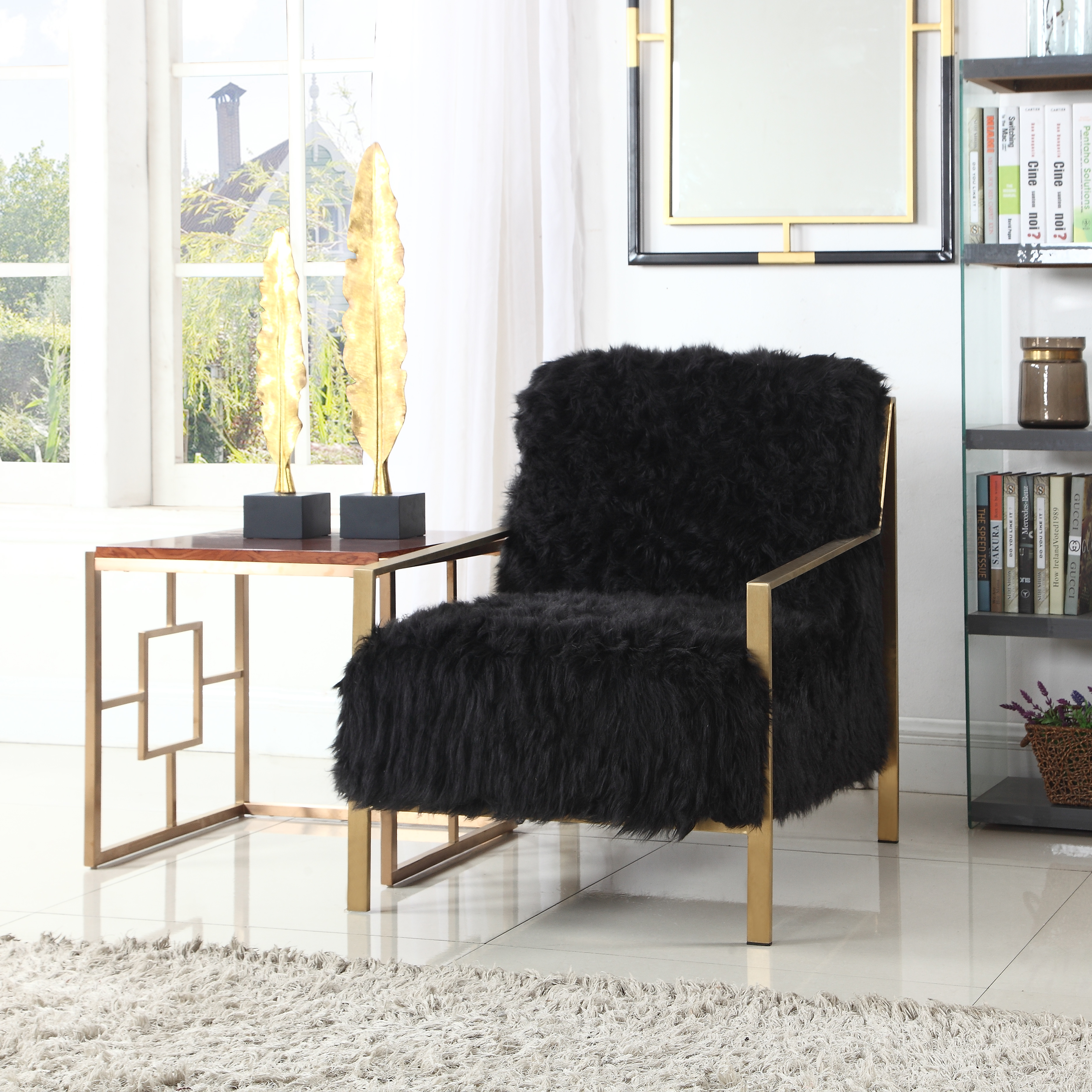 Chic Home Raisa Accent Side Chair Sleek Stylish Faux Fur Brushed Brass ...