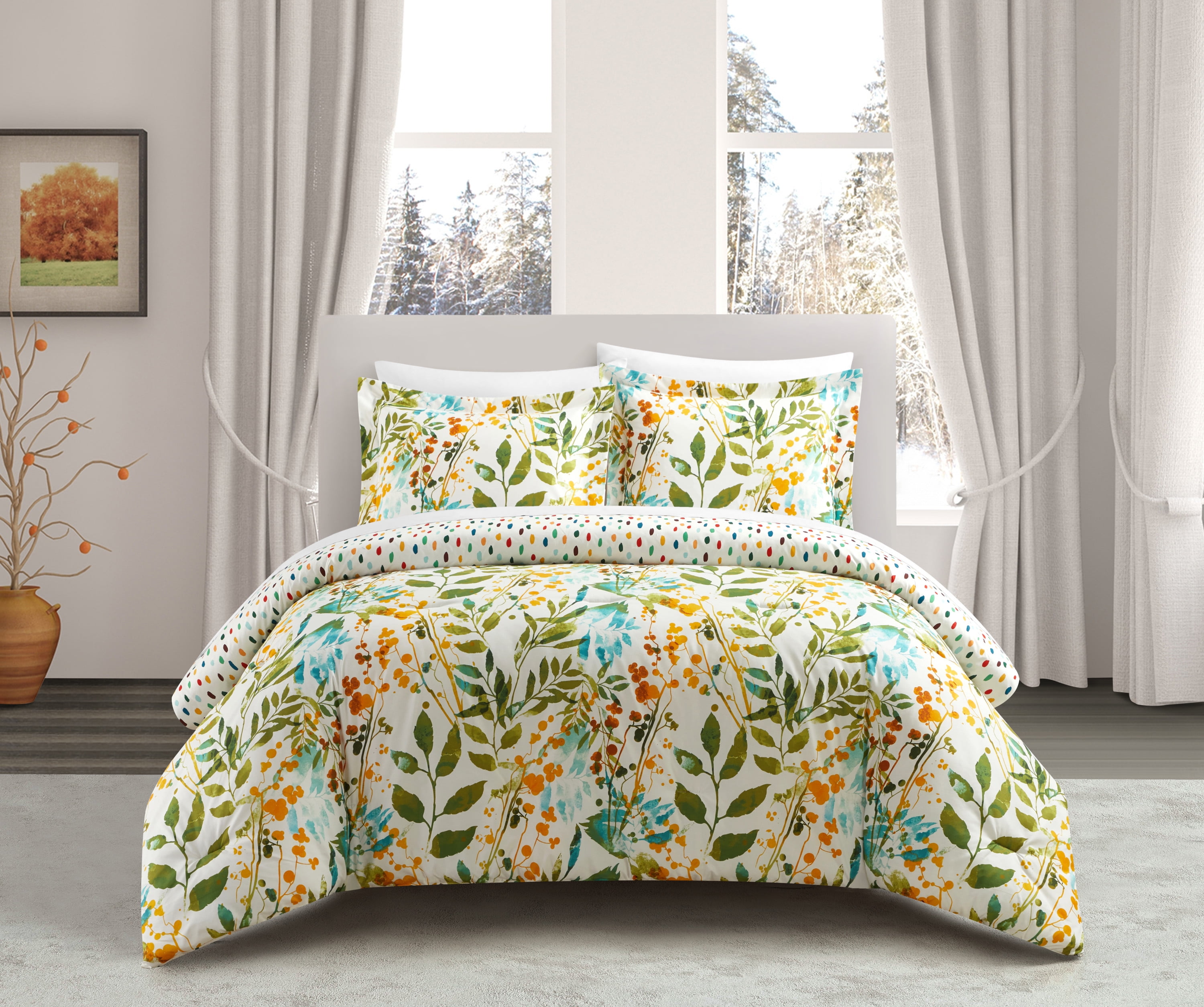Chic Home Robyn 5-Piece Reversible Hand Painted Floral Duvet Set, Twin ...