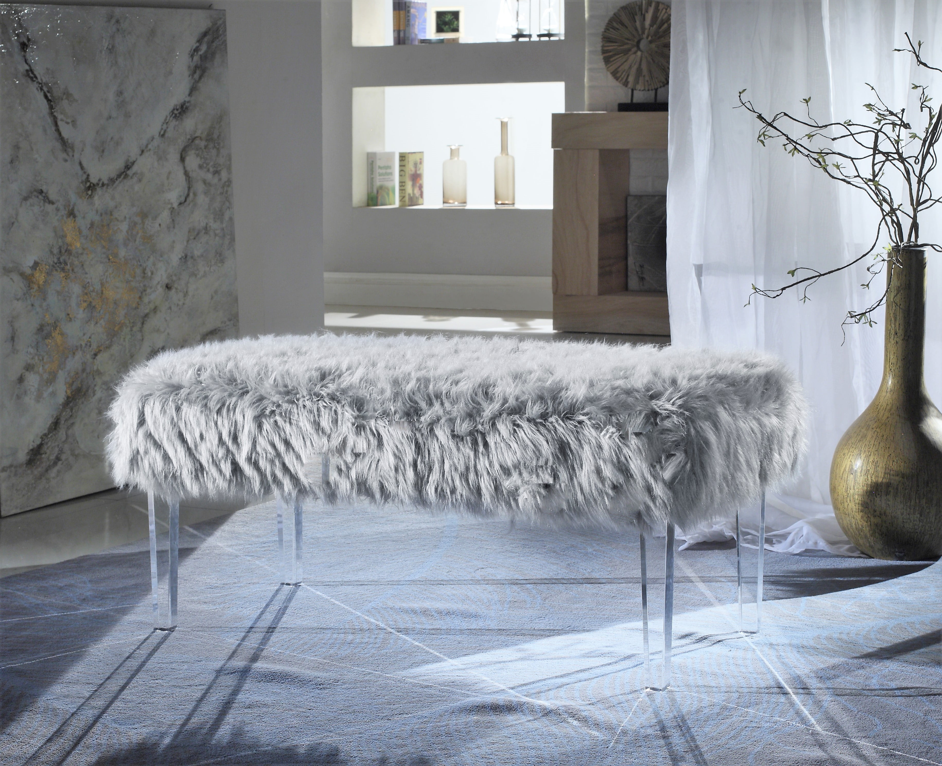 Chic Home Samuel Modern Contemporary Faux Fur Acrylic Leg Bench ...