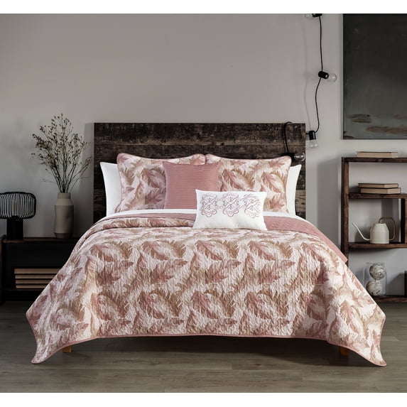 Chic Home Serra 9-Piece Reversible Leaf Design Quilt Set, King, Blush ...