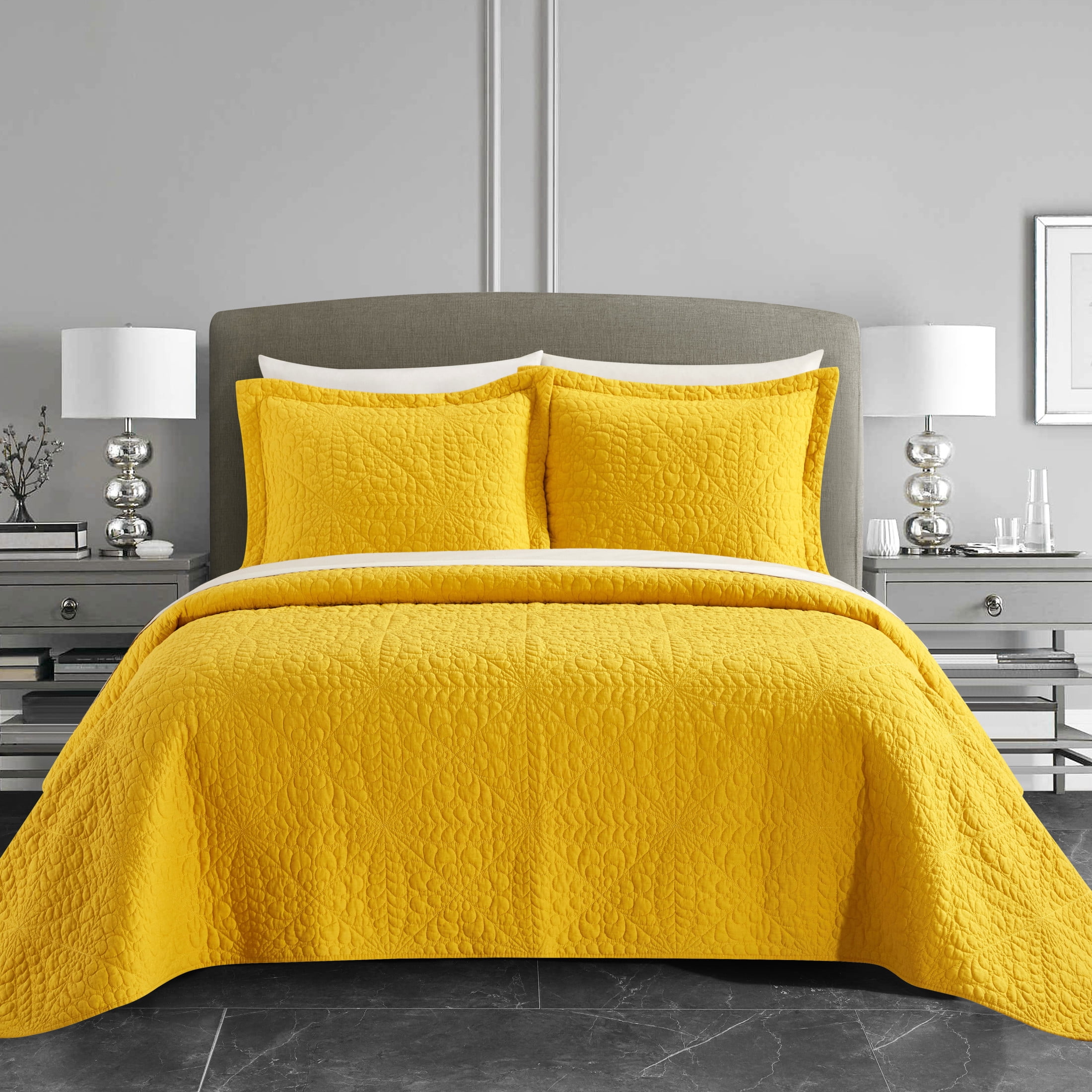 Chic Home Shalon 3-Piece Geometric Cotton Quilt Set, Queen, Yellow ...