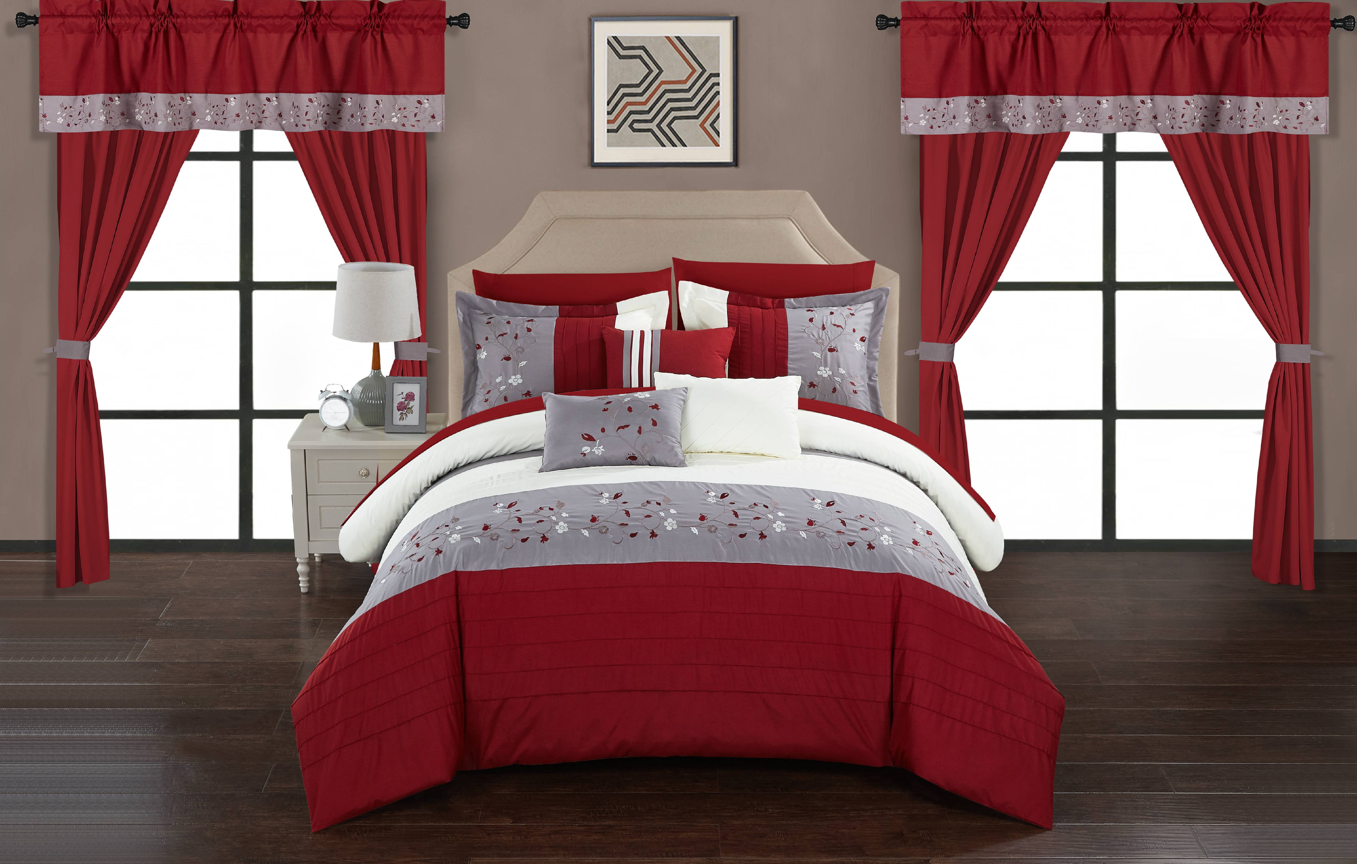 Chic Home Sonjae 20-Piece Floral Color Block Comforter Set, Queen, Red ...