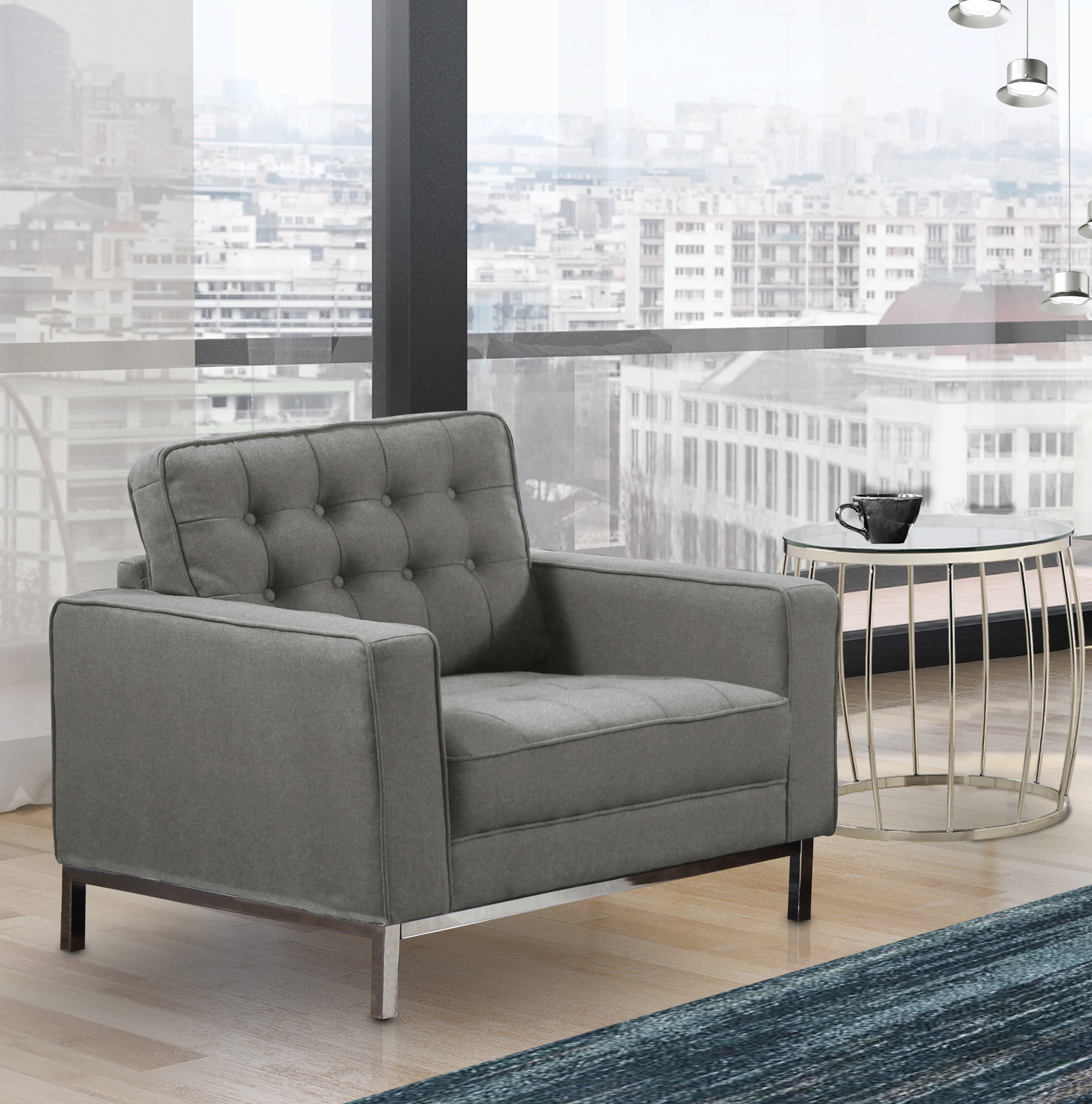 Chic Home Sterling Linen Button Tufted Square Arm Club Chair - Walmart.com