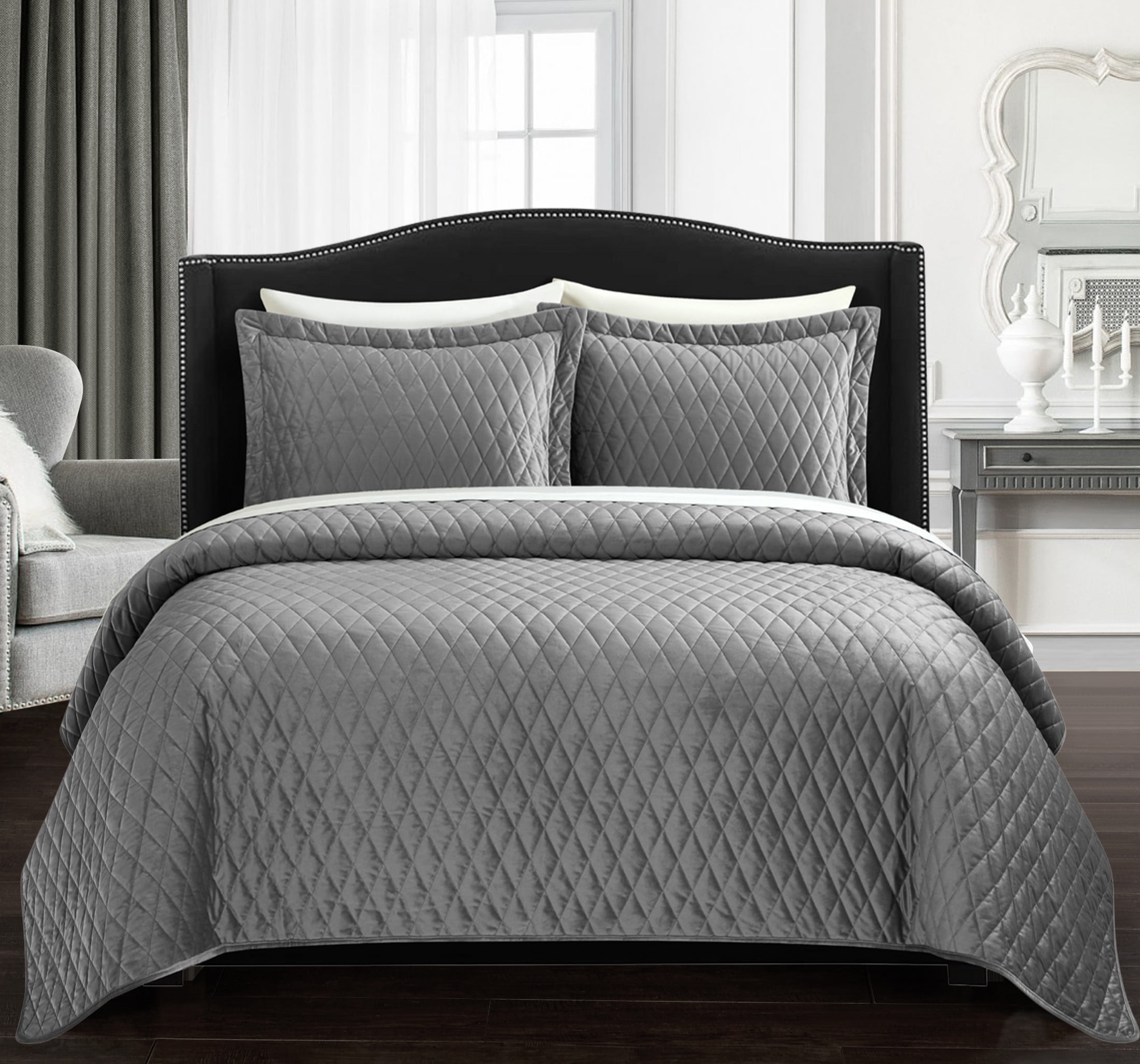 Chic Home Tiana 7-Piece Geometric Quilt Set, King, Grey - Walmart.com