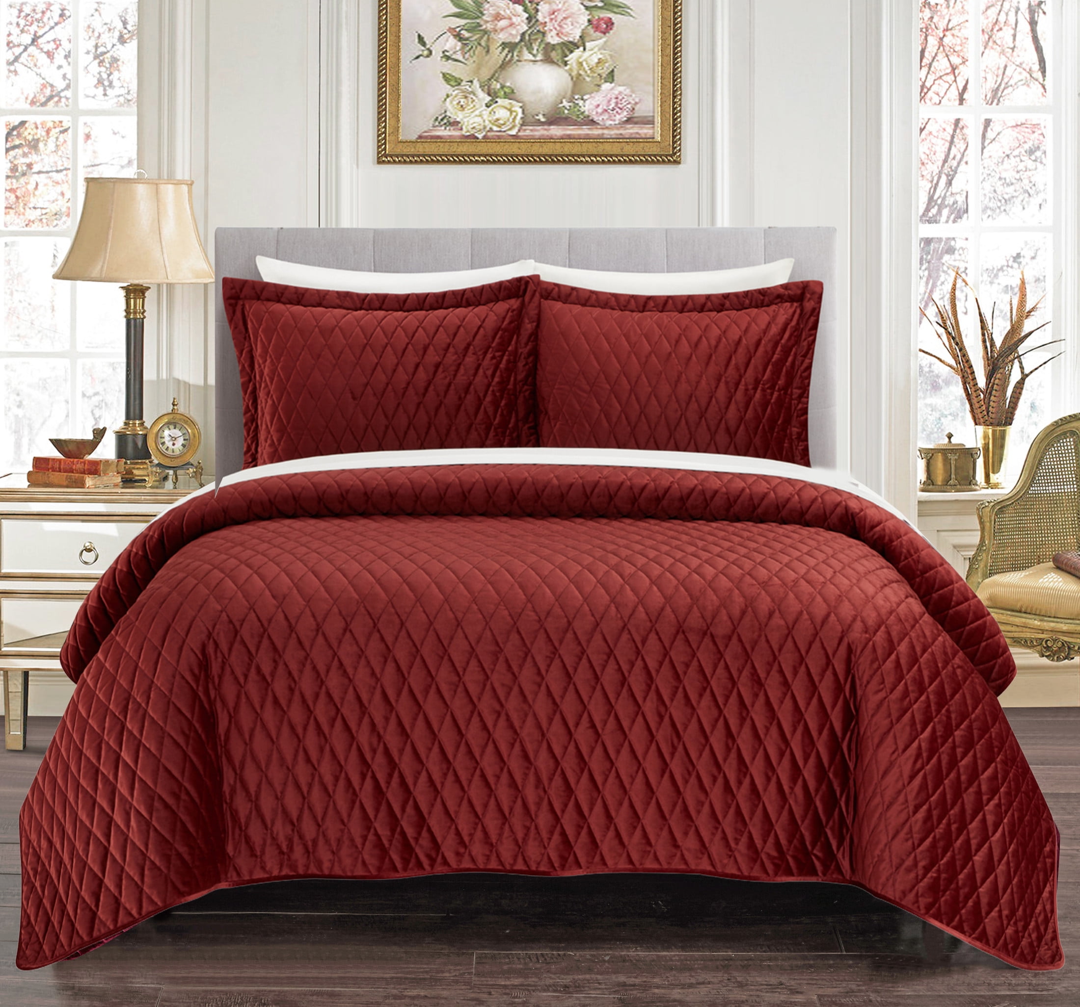 Chic Home Tiana 7-Piece Geometric Quilt Set, Queen, Brick - Walmart.com