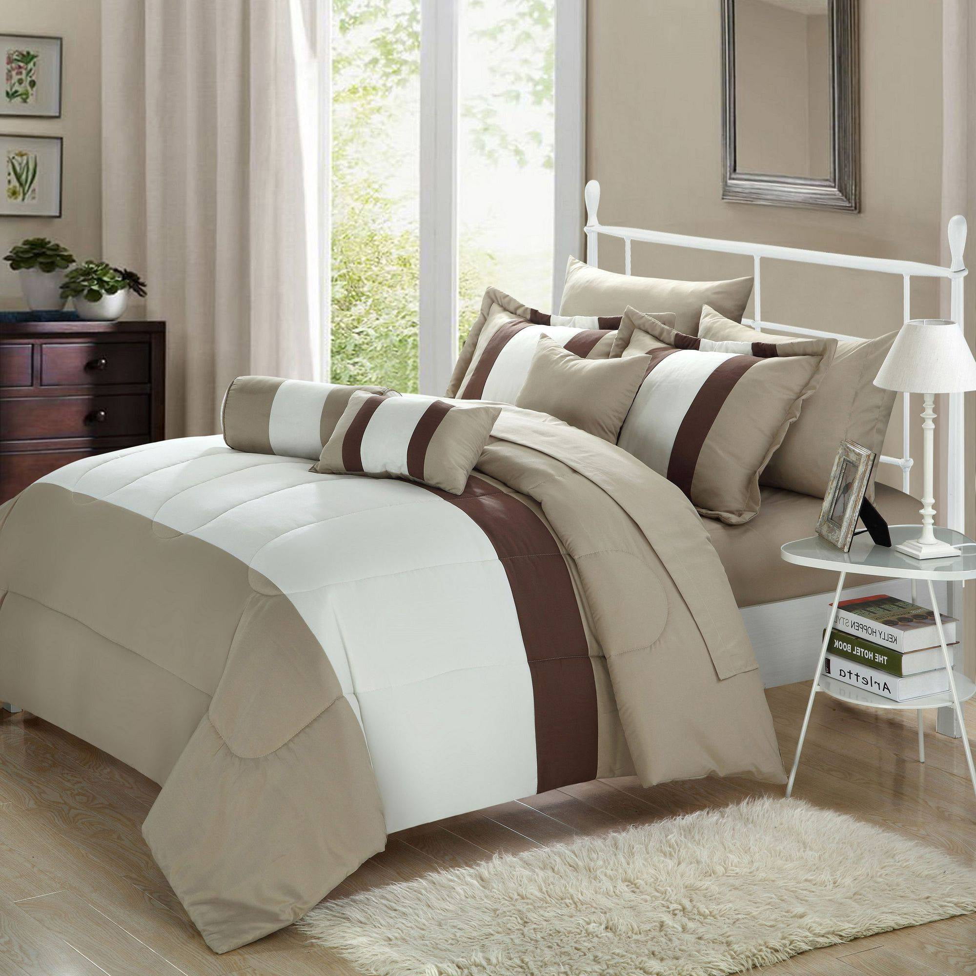 Chic Home Tranquility 10-Piece Color-block Comforter Set, King, Beige ...