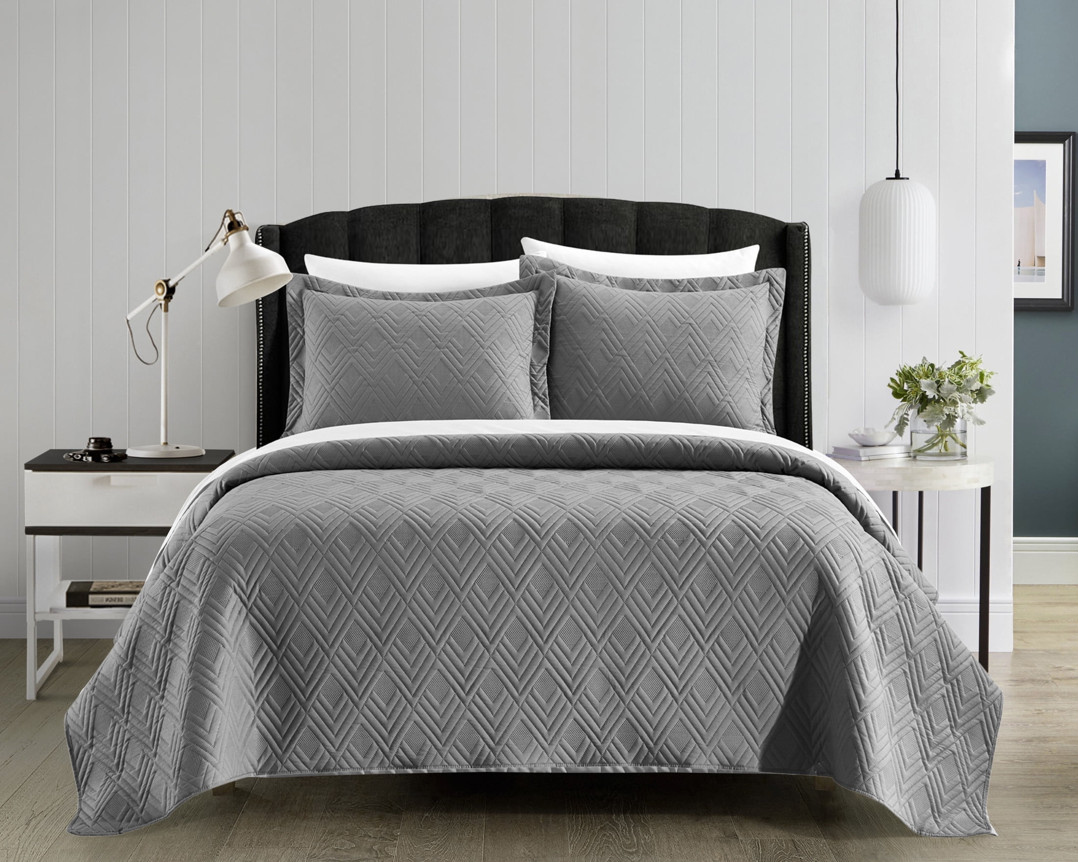 Chic Home Vegas 3-Piece Geometric Quilt Set, King, Grey - Walmart.com
