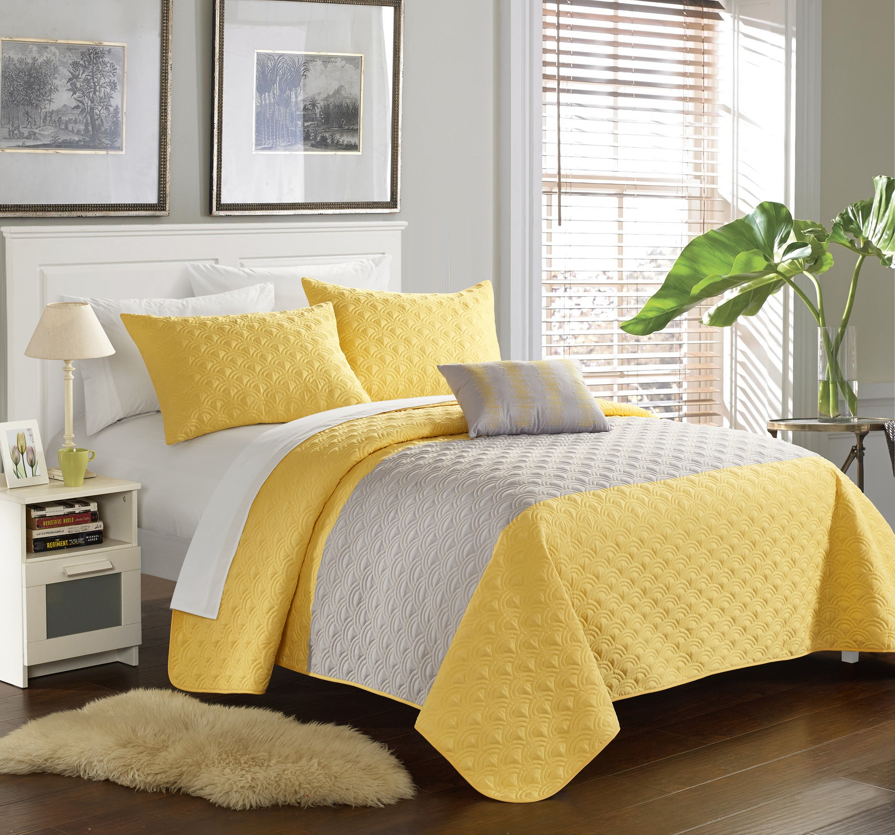 Chic Home Walker 4-Piece Solid Color Quilt Set, King, Yellow - Walmart.com