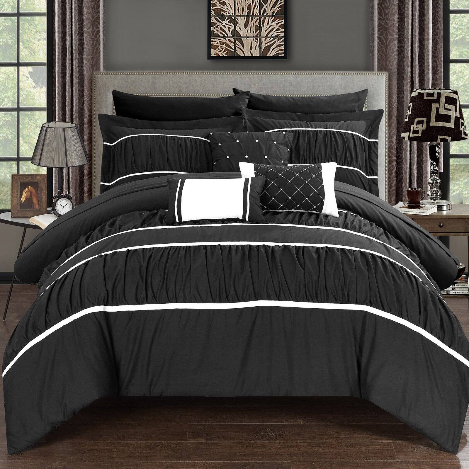 Chic Home Wanda 10-Piece Ruffled Comforter Set, King, Black - Walmart.com