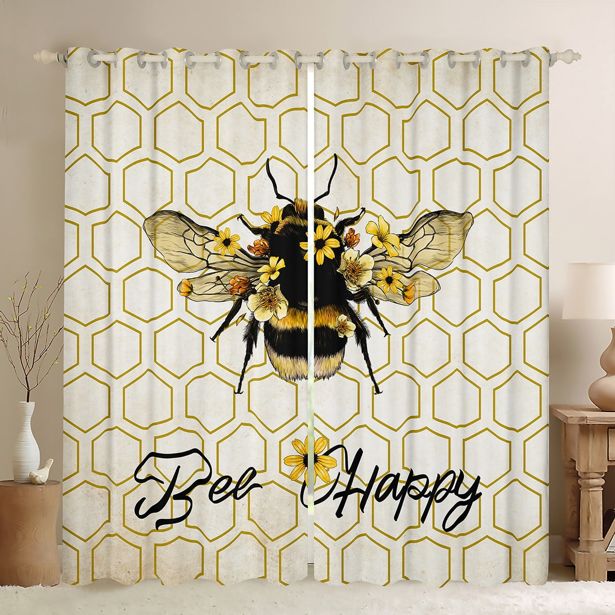 Chic Honey Bee Curtains Gold Honeycomb Curtains & Drapes Bee Happy ...