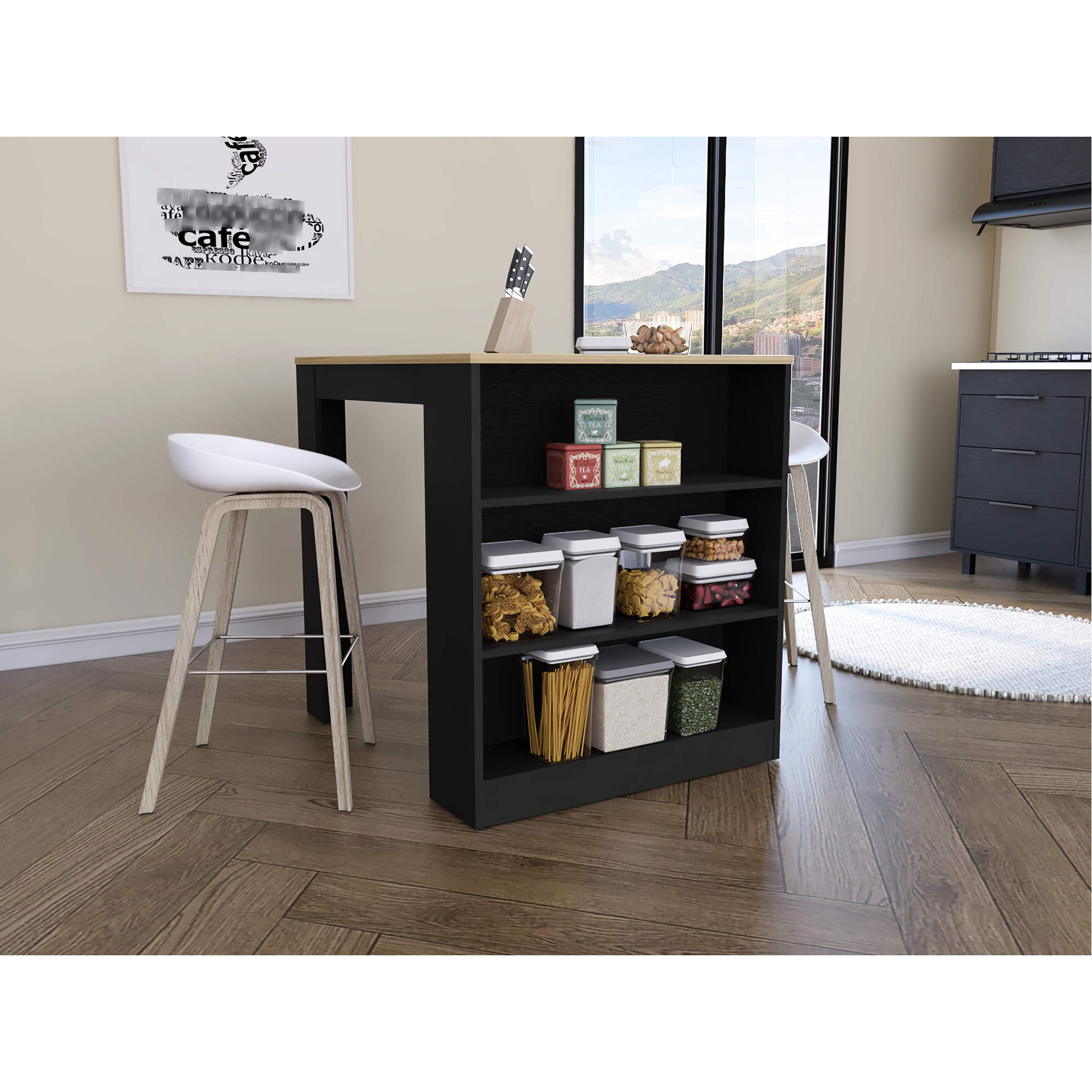 Chic Kitchen Counter Table With Two Legs And Three Practical Functional ...