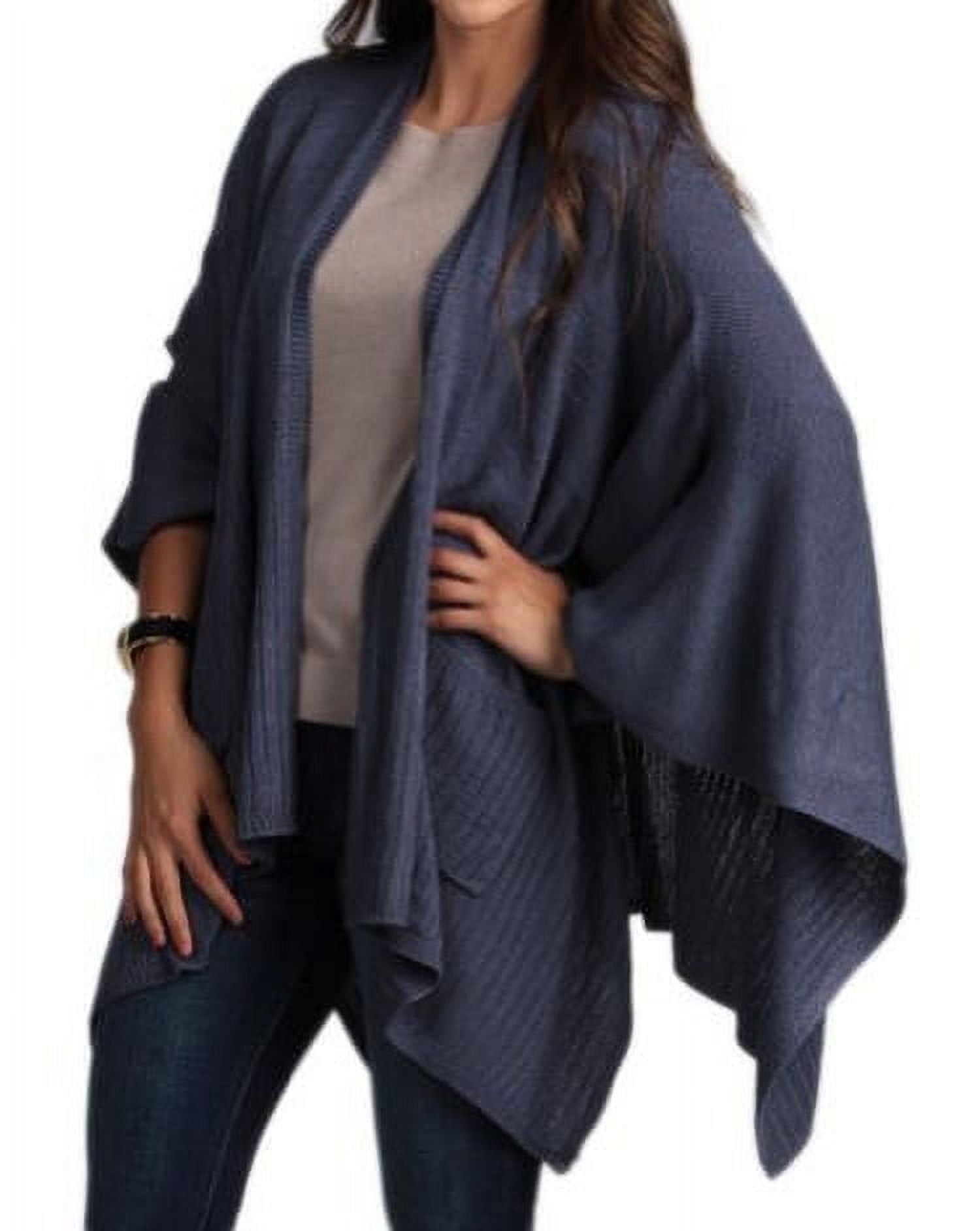 Chic Knitted Poncho Cape Shawl Wrap with Pockets, 3 Colors (indigo ...