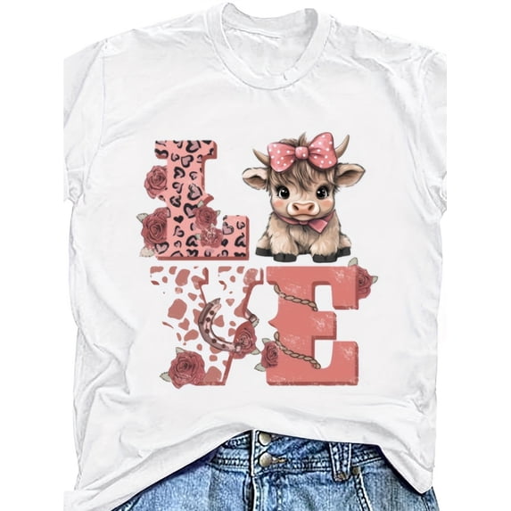 Chic 'LOVE' Calf Print T-Shirt - 100% Cotton, Round Neck, Short Sleeve ...