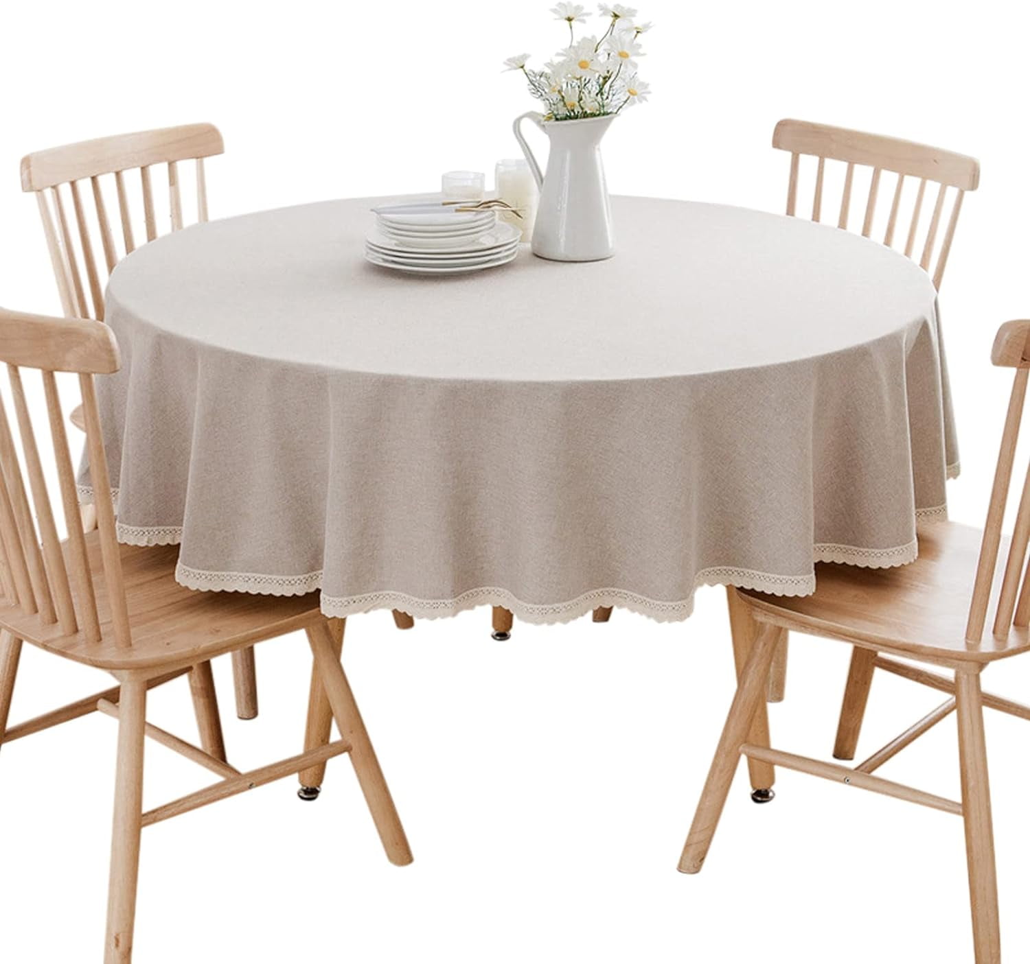 Chic Lace Tassel Round Tablecloth – Waterproof, Wipeable Table Cover ...