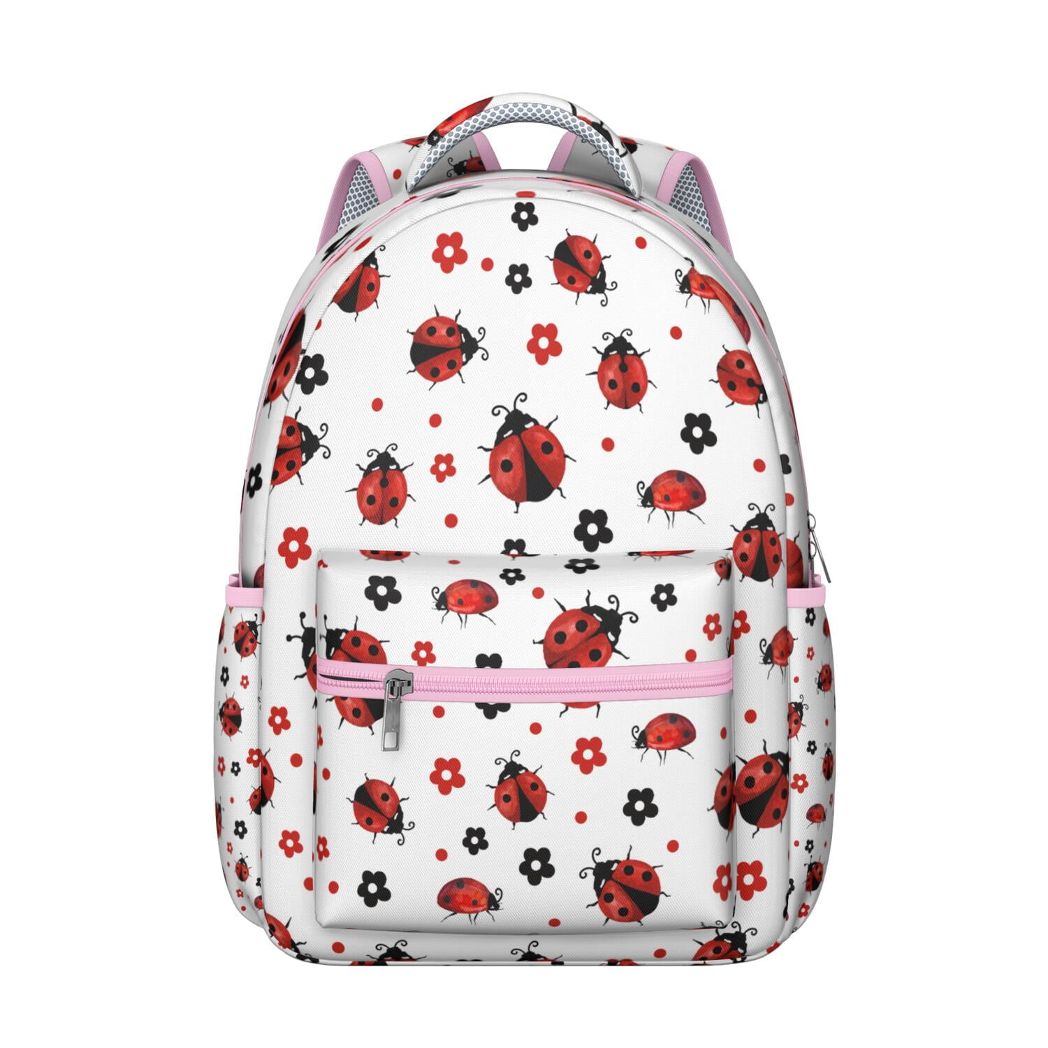 Chic Ladybug Print Backpack - Water-Resistant School Bag for Women ...