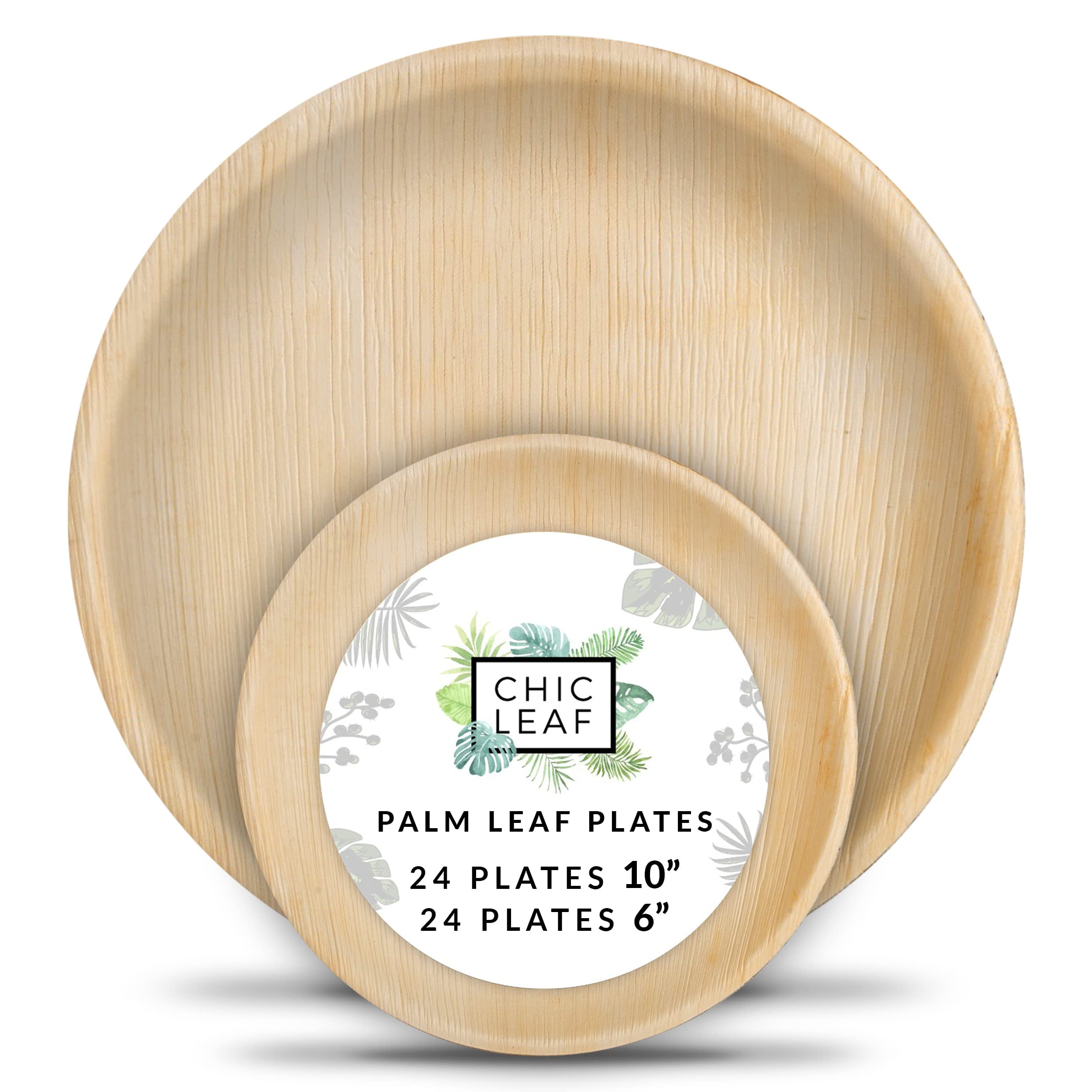 Chic Leaf, Compostable & Disposable Plates, Round, Natural Color, Palm ...