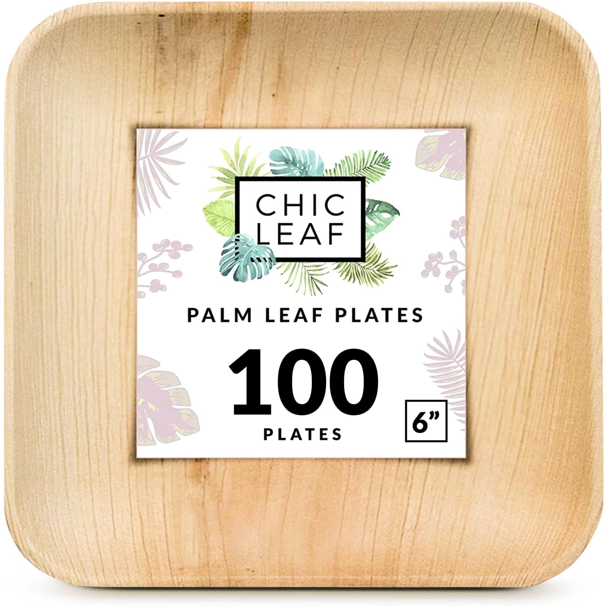Chic Leaf Disposable Paper Plates, Square, 6 in, 100 Count, 1 Pack ...
