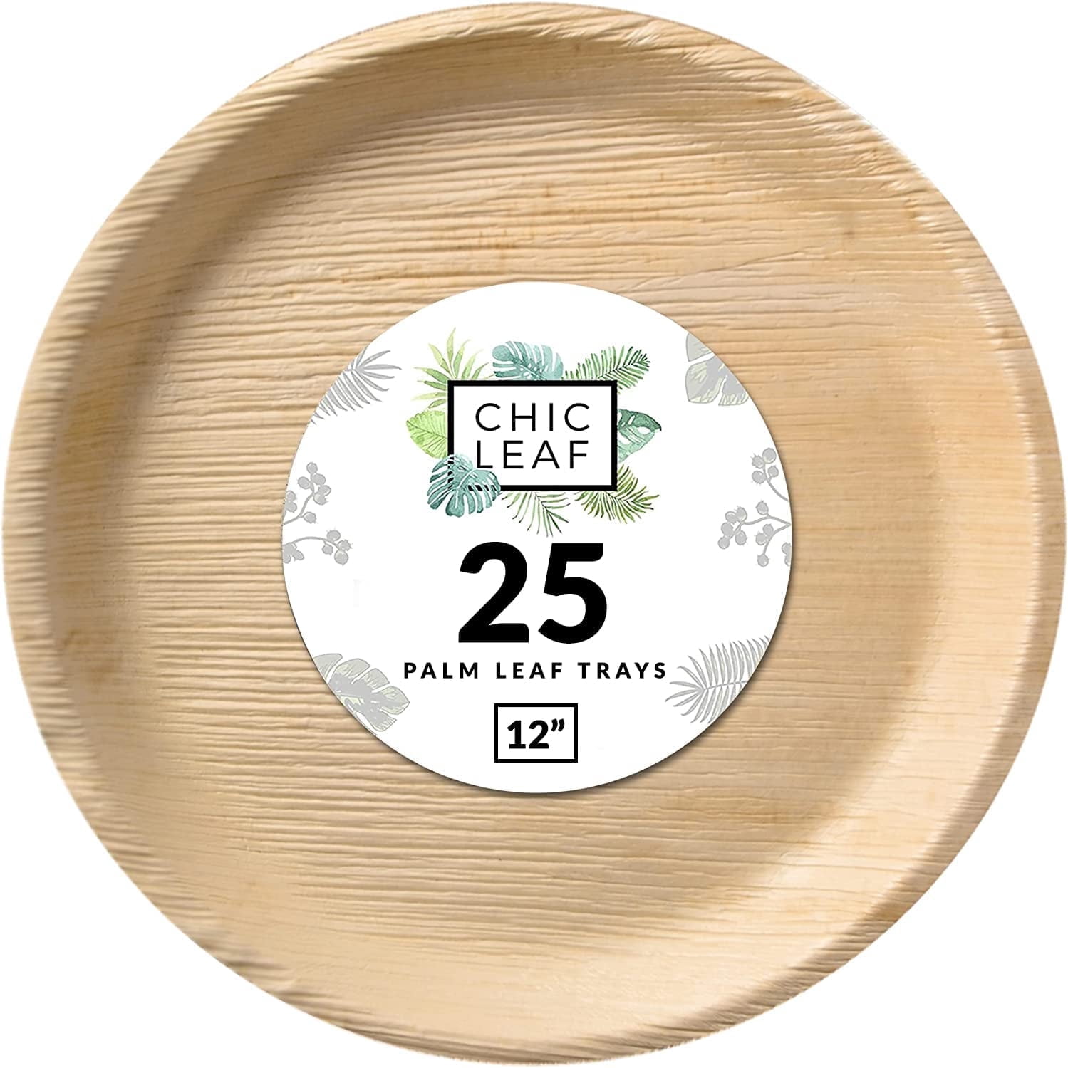 Chic Leaf Round Compostable Palm Leaf Serving Tray, 25 Pc, 12 ...