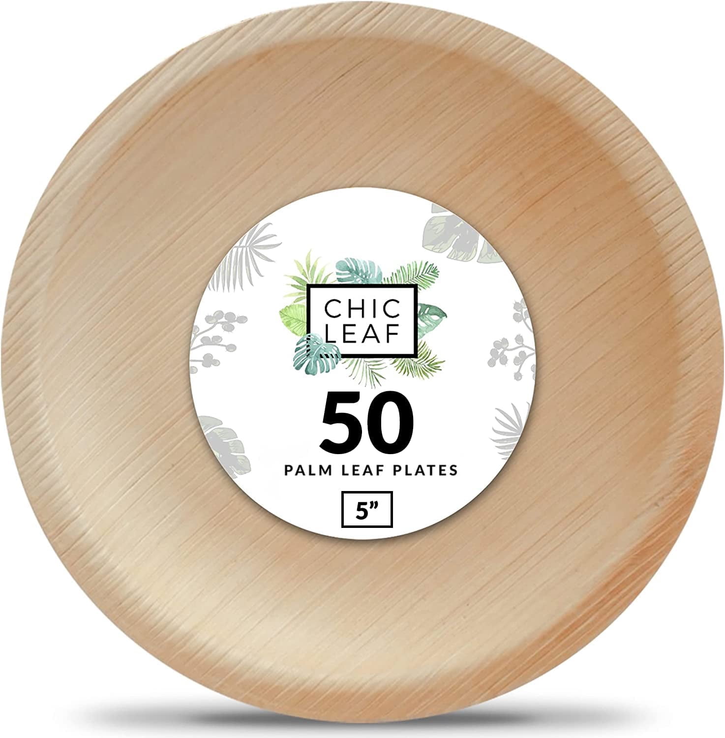 Chic Leaf Disposable Palm Leaf Plates 5" Round Like Bamboo Plates (50 ...