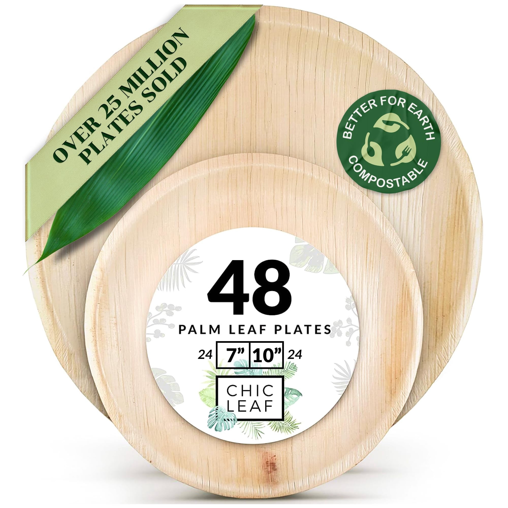 Chic Leaf PalmTRDN Leaf Disposable Bamboo Plates - Round Party Plates ...