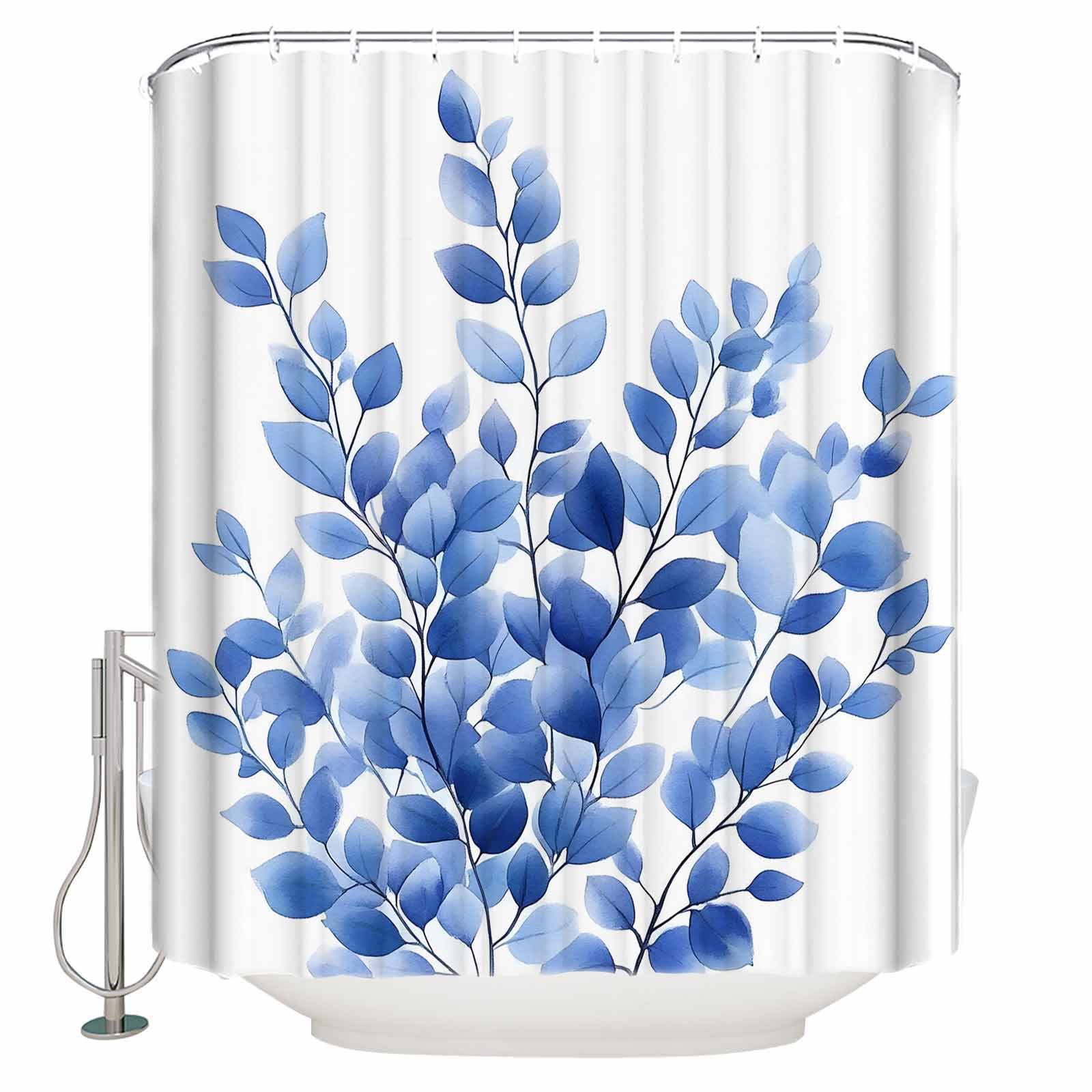 Chic Leaves Bathroom Shower Curtains with 12 Hooks Polyester Waterproof ...