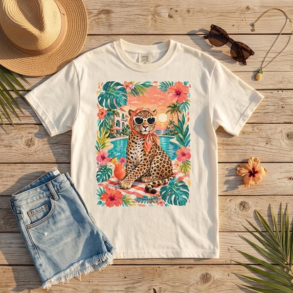Chic Leopard Poolside Graphic T-Shirt Tropical Summer Vacation Retro ...