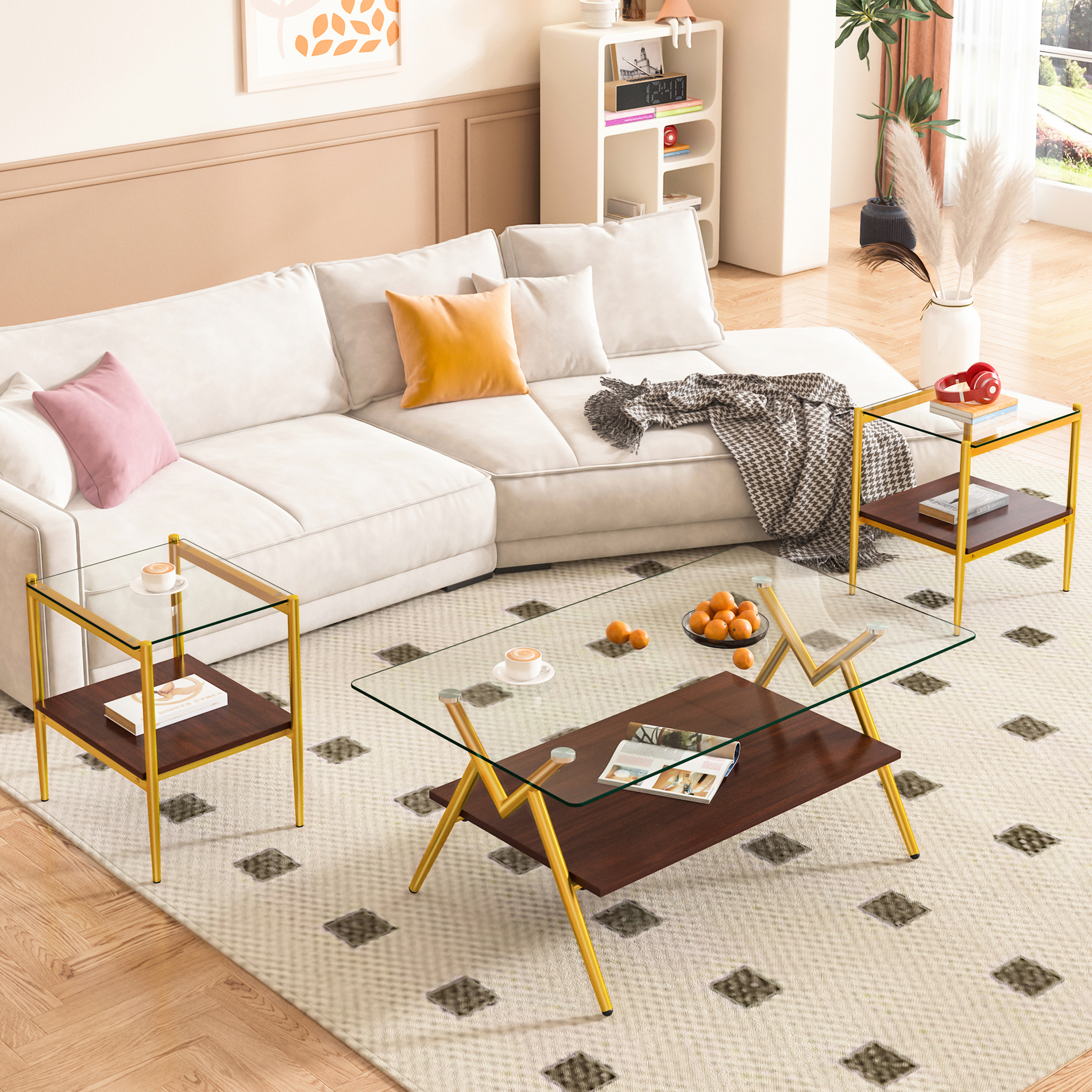 Chic Living Room Tables , Tempered Glass Top And Layer For An Elegant ...
