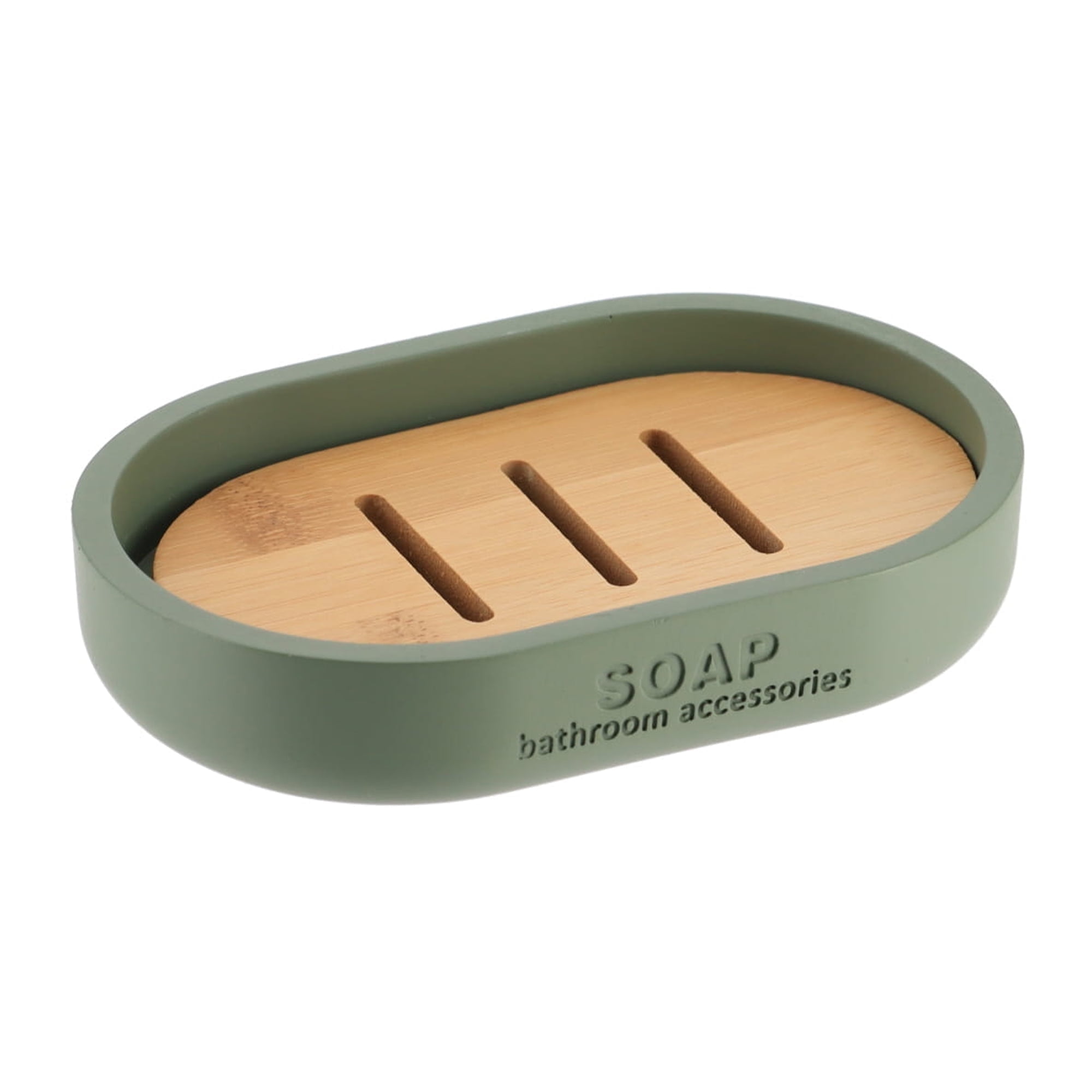 Chic Matte Green Soap Dish with Bamboo Base - Polyresin Bathroom ...