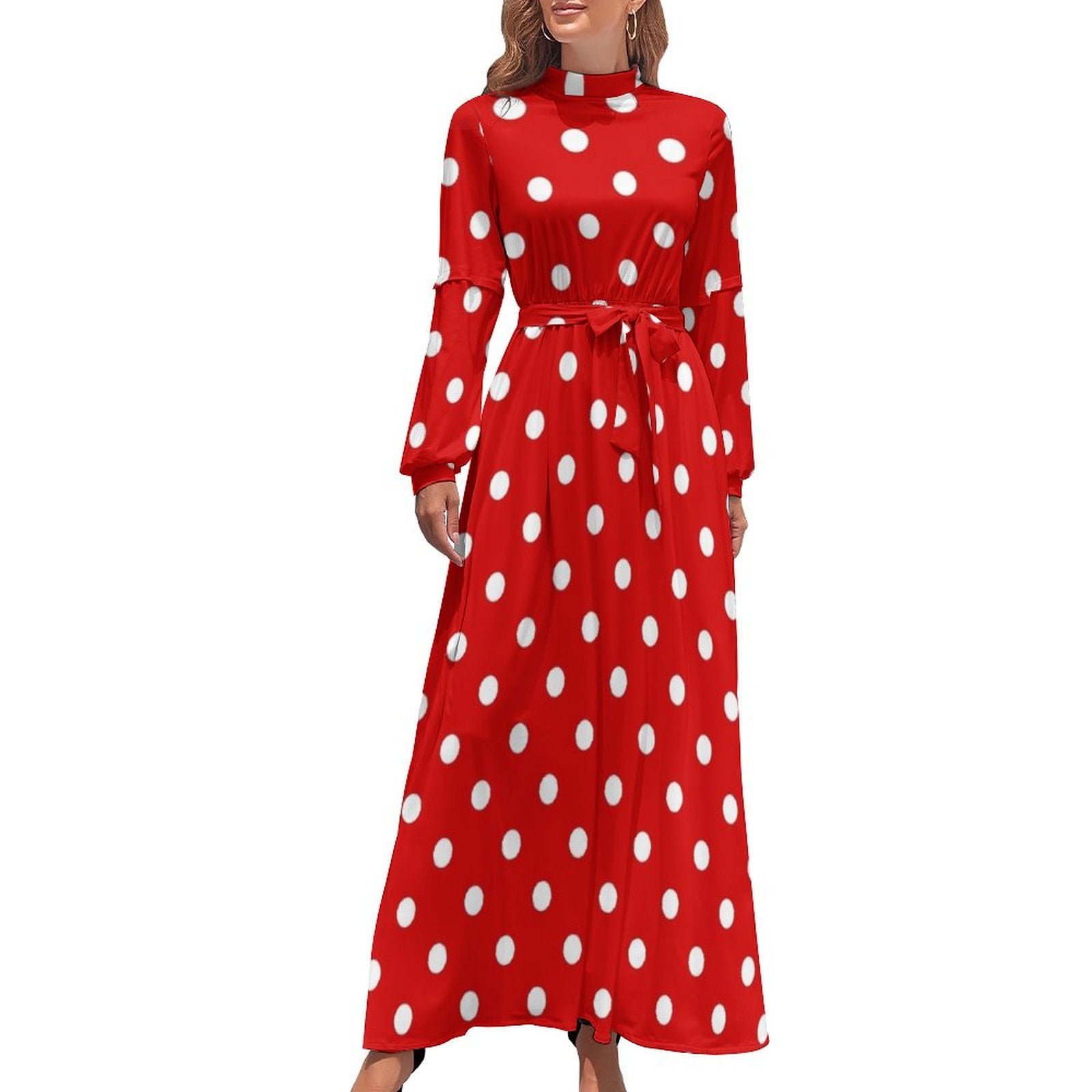 Chic Medium White and Red Polka Dots Long Dress dress party evening elegant luxury celebrity ...