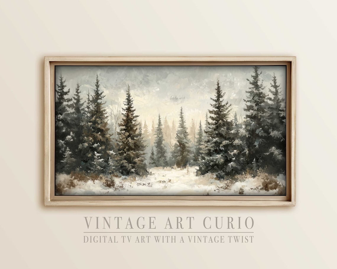 Chic Minimalist Pine Trees Frame Art, Screensaver For Winter Home Decor ...