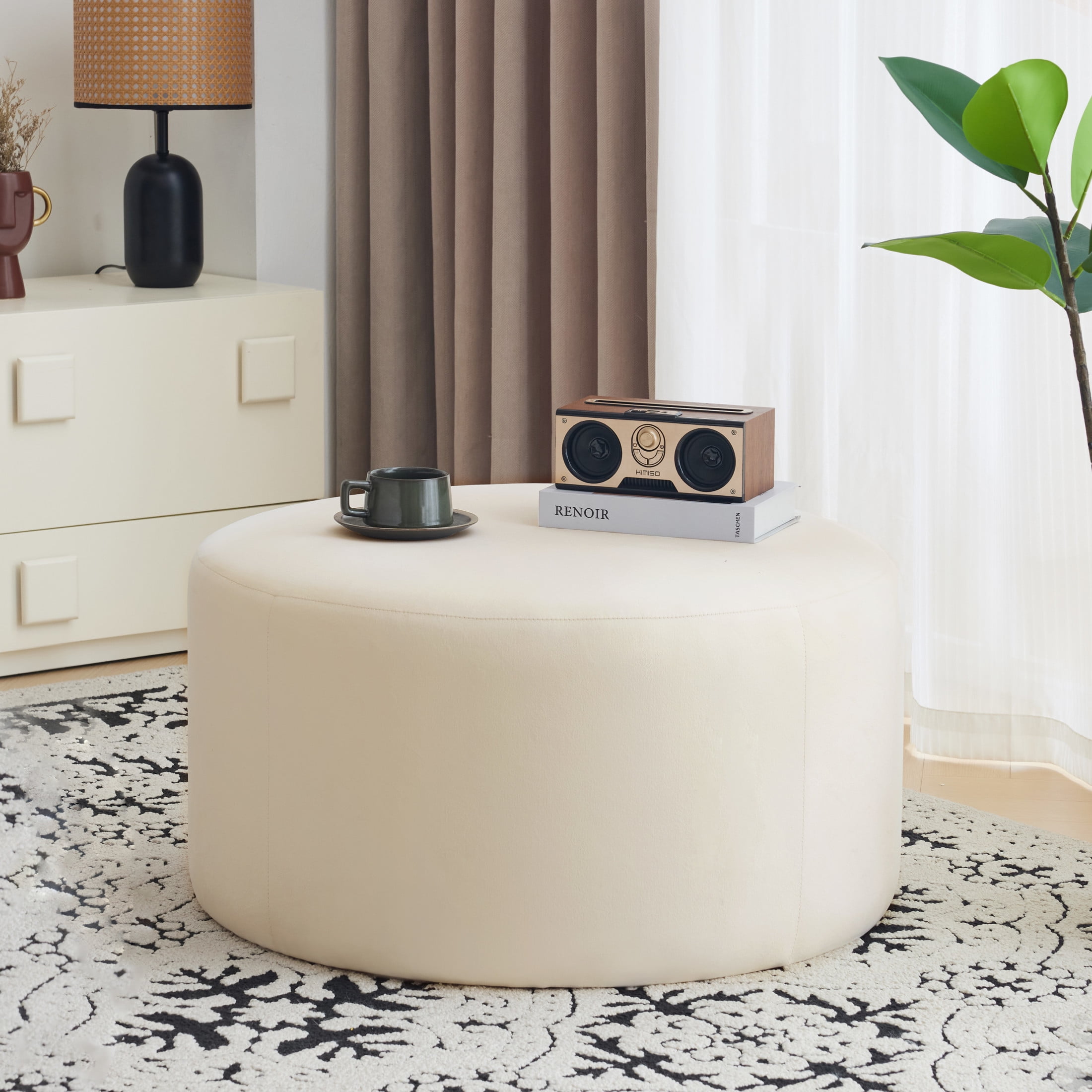 Christopher Knight Home 30" Velvet Upholstered Round Ottoman, Wood ...
