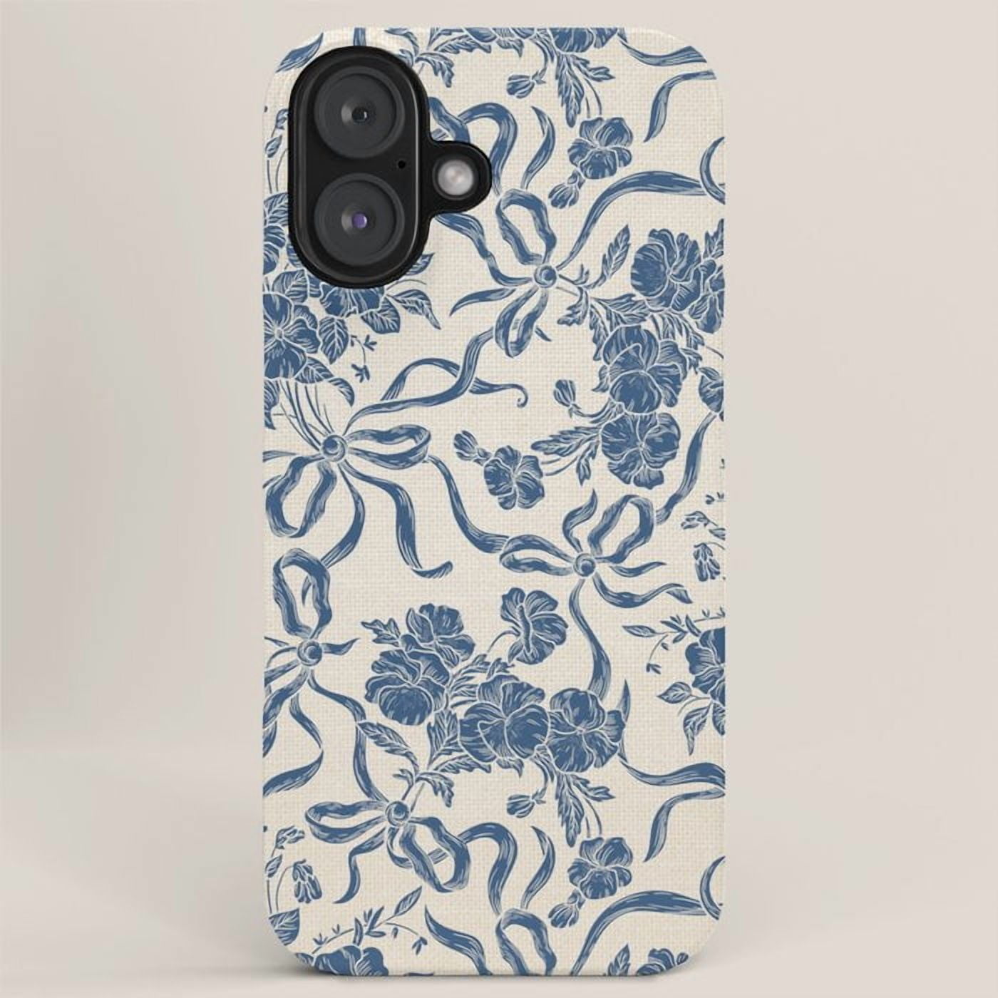 Chic Modern Vintage Ivory Navy Floral Heavy-Duty Protective Case for ...
