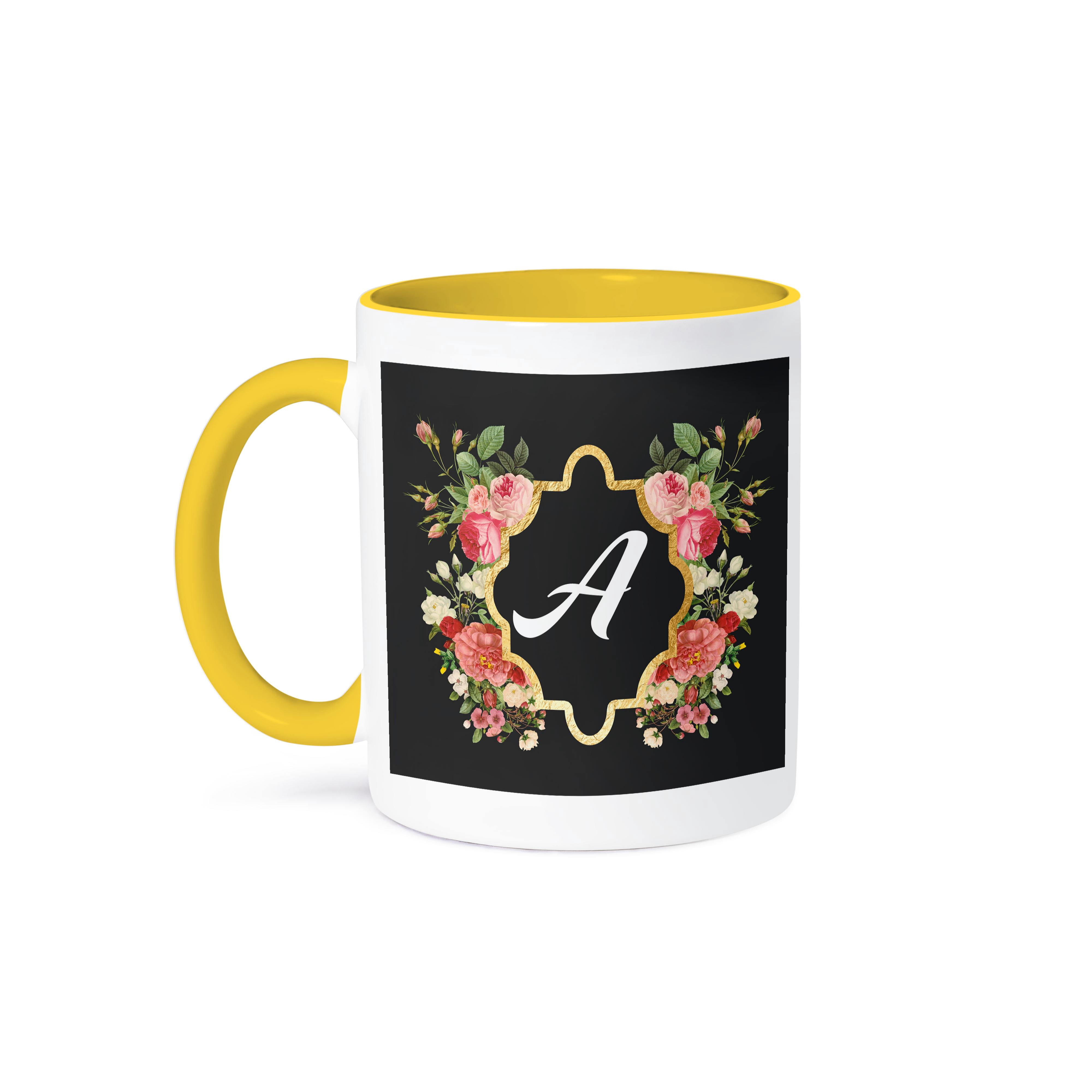 3dRose, Chic Monogram Letter A In A Gold Floral Frame, 11oz Two-Tone ...