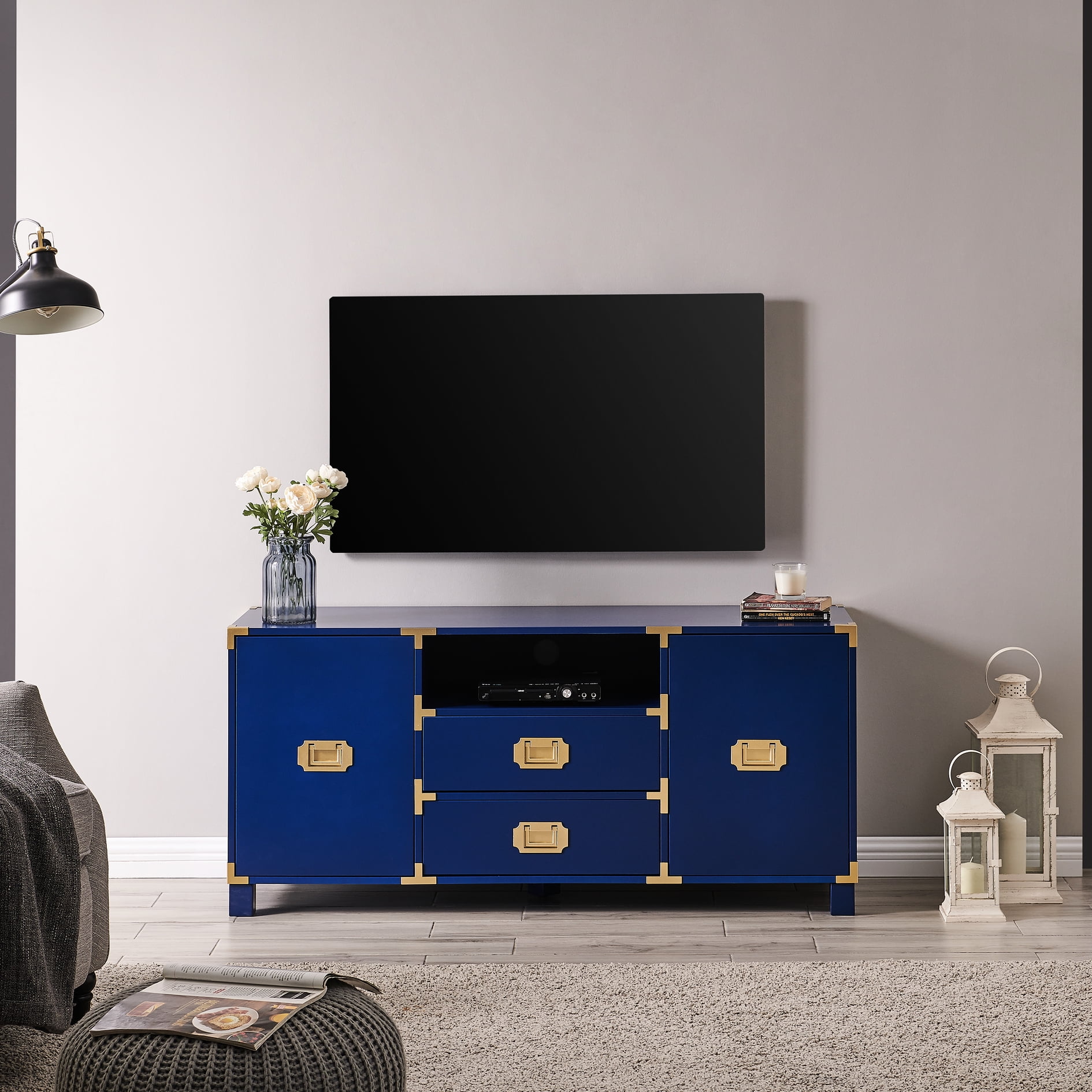 Chic Navy Media Console - Conceal Your Entertainment Items, 50-59 Inch ...