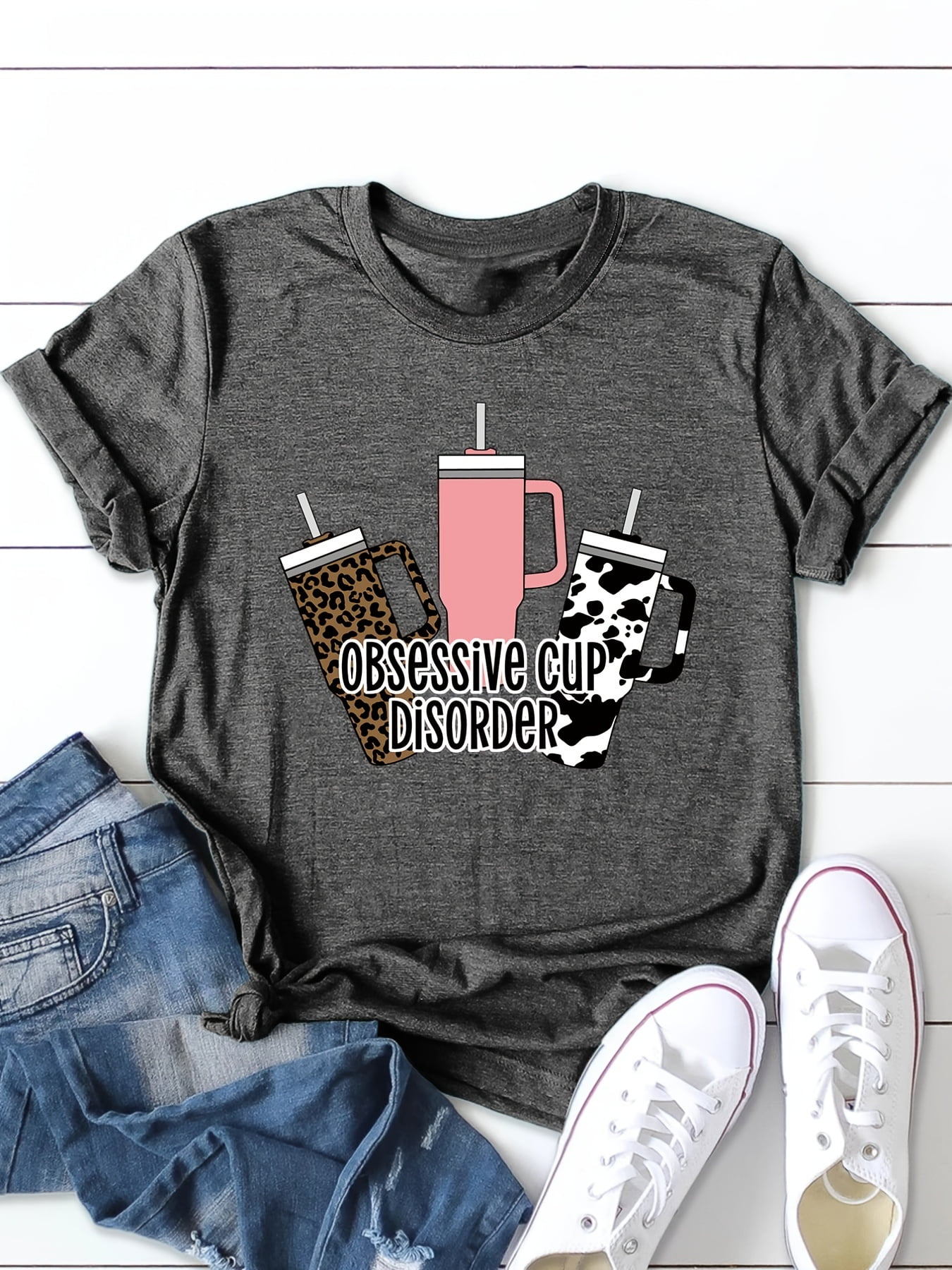 Chic Obsessive Cup Disorder Graphic Tee - Comfy Cotton Blend, Short ...