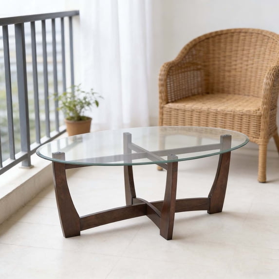 Chic Oval Coffee Table Modern Glass Coffee Table for Living Room ...