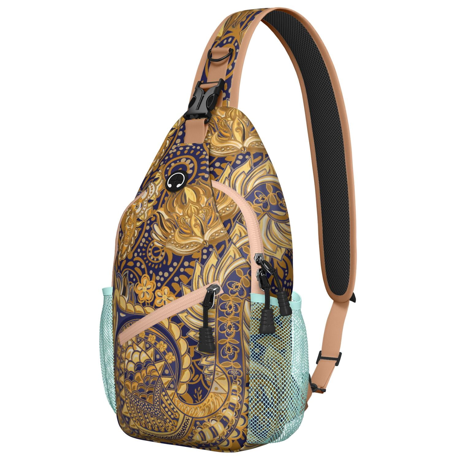 Chic Paisley Artwork Sling Backpack for Women, Bohemian Vintage Crossbody Shoulder Bag with ...